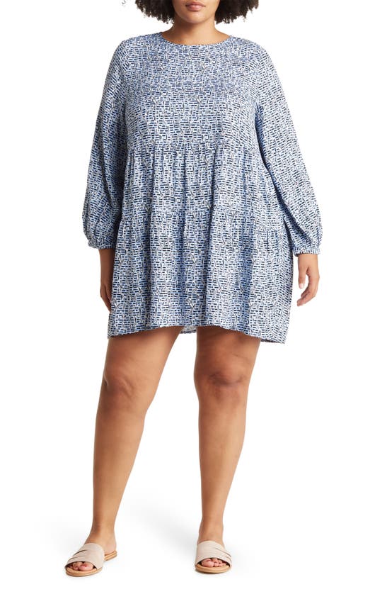 Melrose And Market Tiered Mini Dress In Blue Vista Block Floral | ModeSens