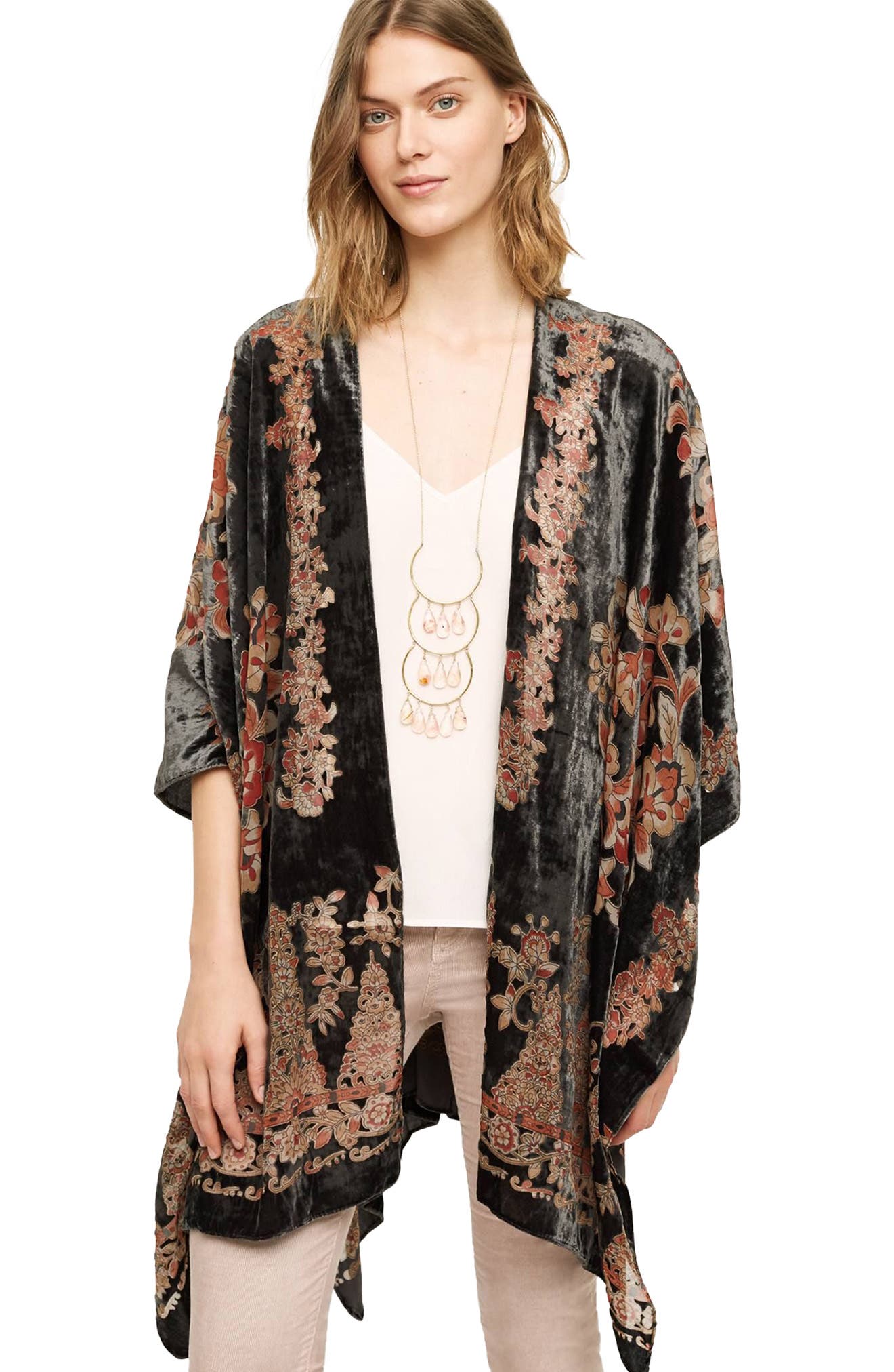 SAACHI Ella Floral Burnout Velvet Ruana | Nordstromrack