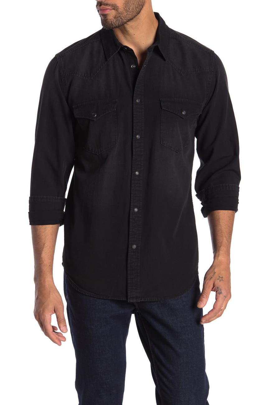 Vigoss | Black Denim Woven Western Trim Fit Shirt | Nordstrom Rack
