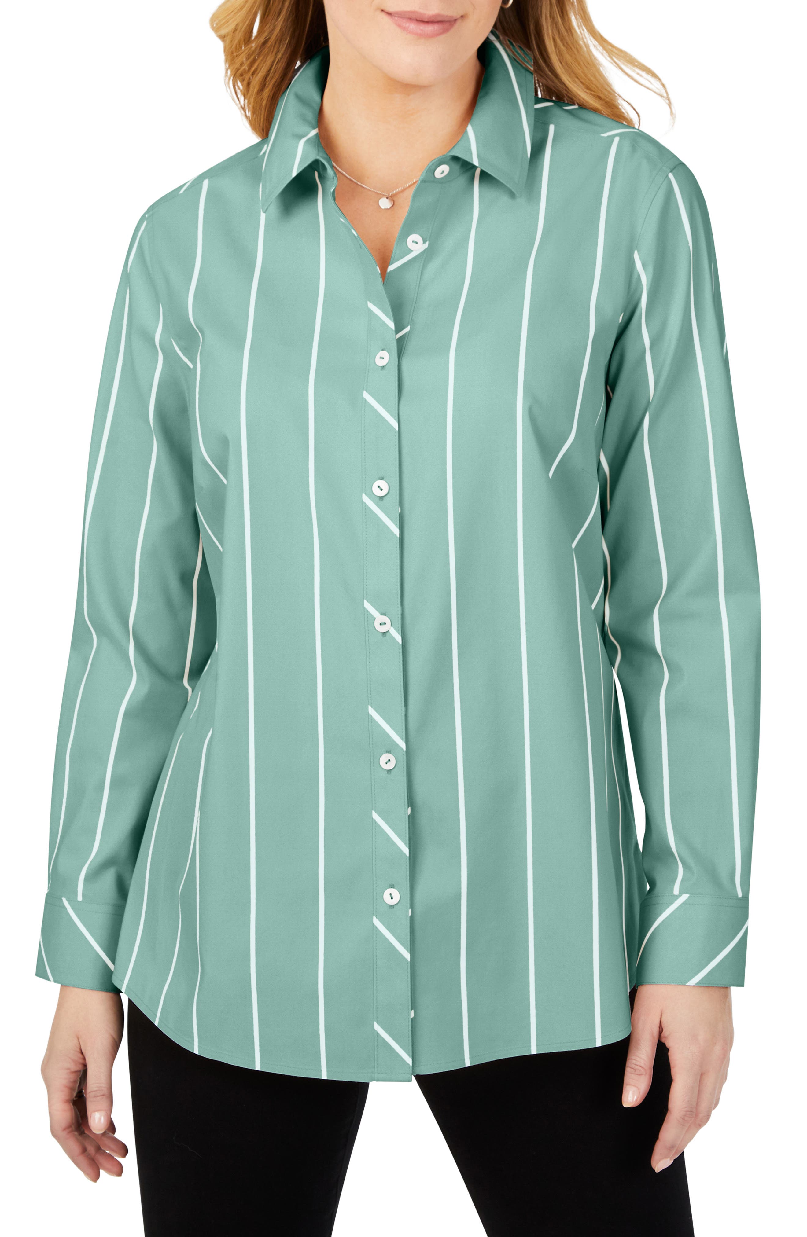 Foxcroft Ave Stripe Button-Up Tunic Shirt | Nordstromrack