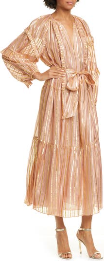 Ulla Johnson Talitha Metallic Stripe Long Sleeve Silk Maxi Dress ...