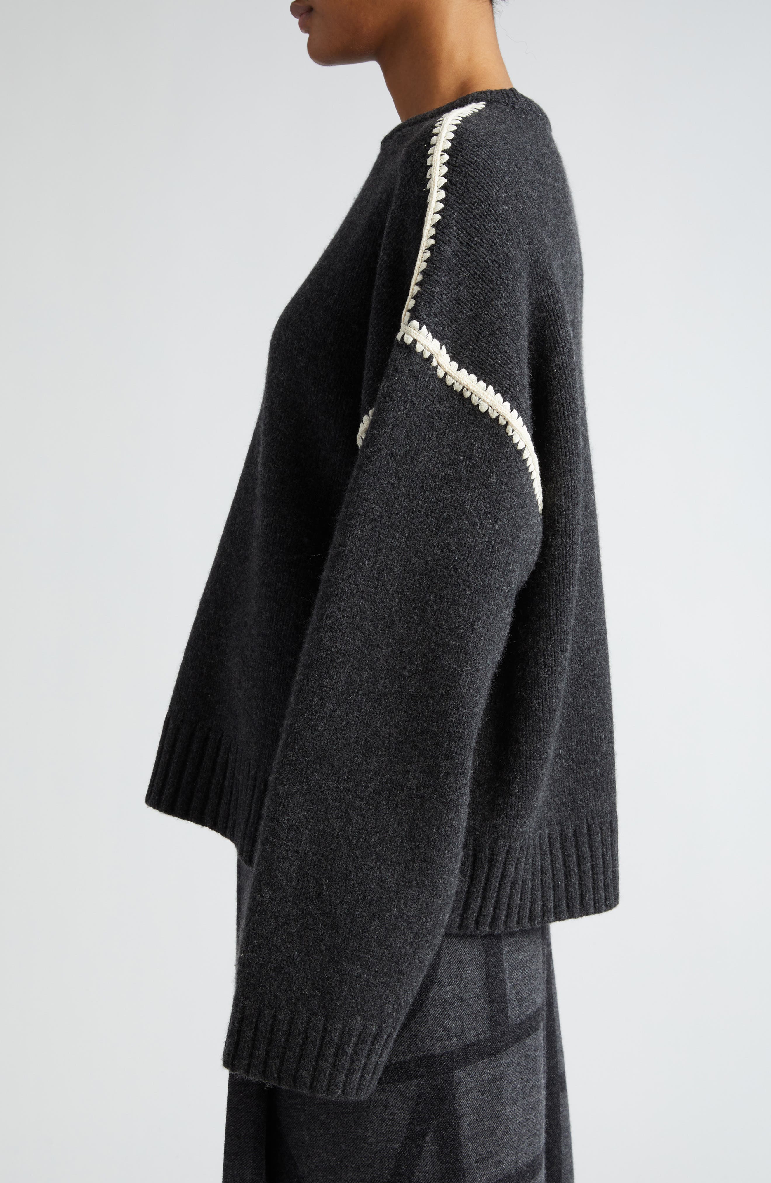 TOTEME Shell Stitch Trim Wool, Cashmere & Cotton Sweater | Nordstrom