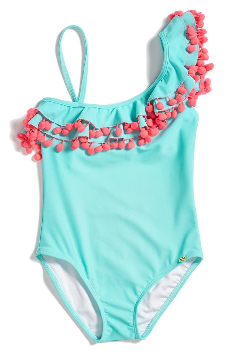 Pilyq Pompom One Shoulder One Piece Swimsuit Big Girls Nordstrom