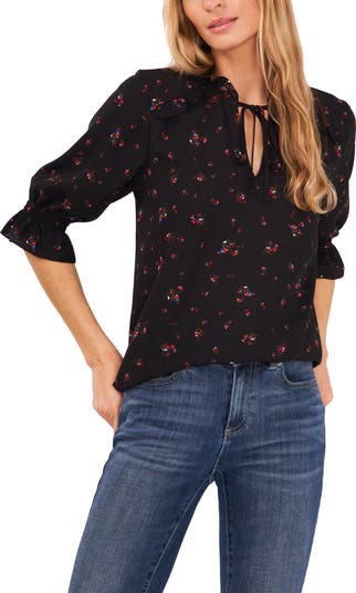 Cece Floral Print Split Neck Blouse Nordstromrack