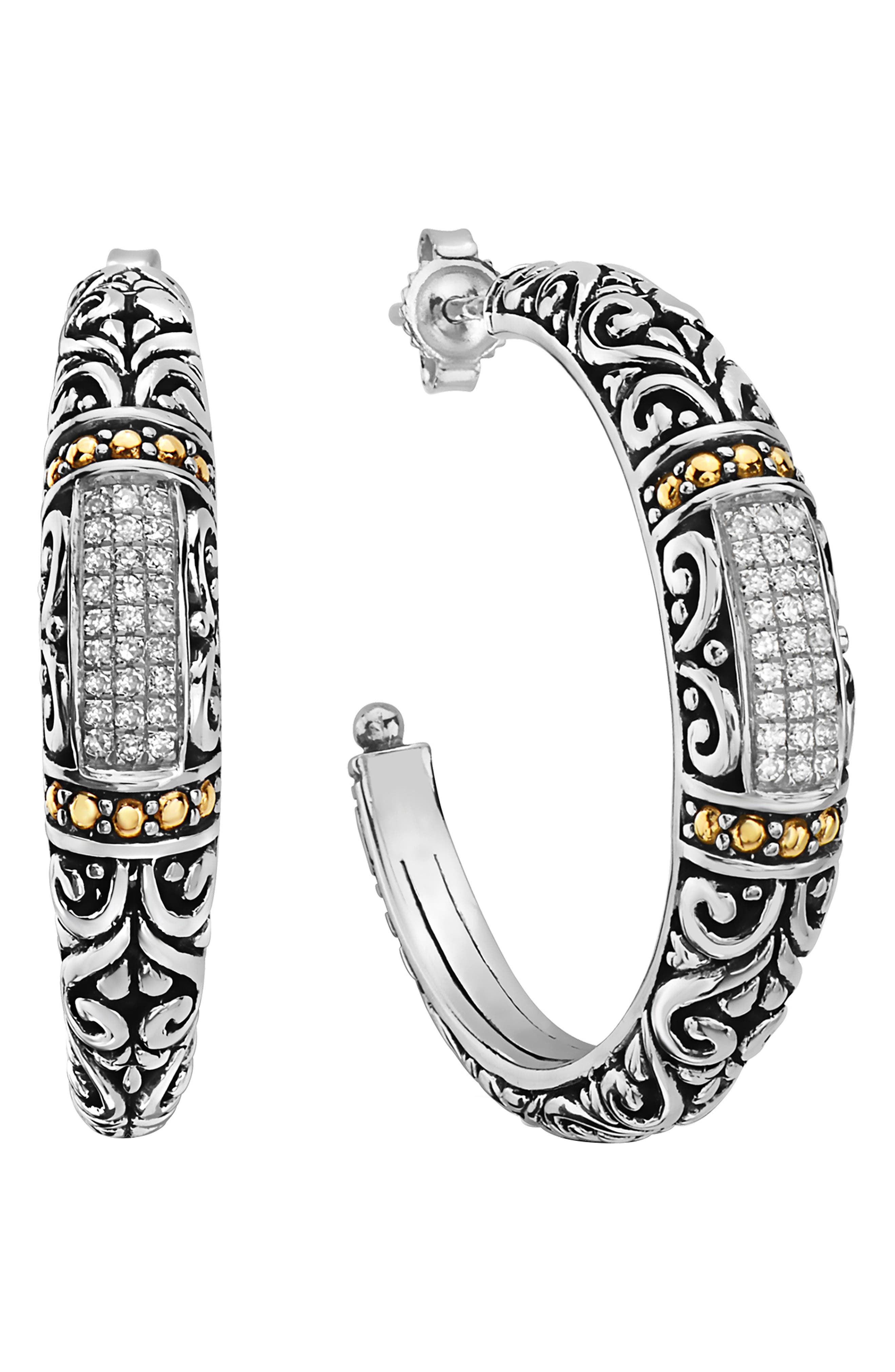 EFFY Sterling Silver & 18K Yellow Gold Diamond Hoop Earrings - 0.25ct ...