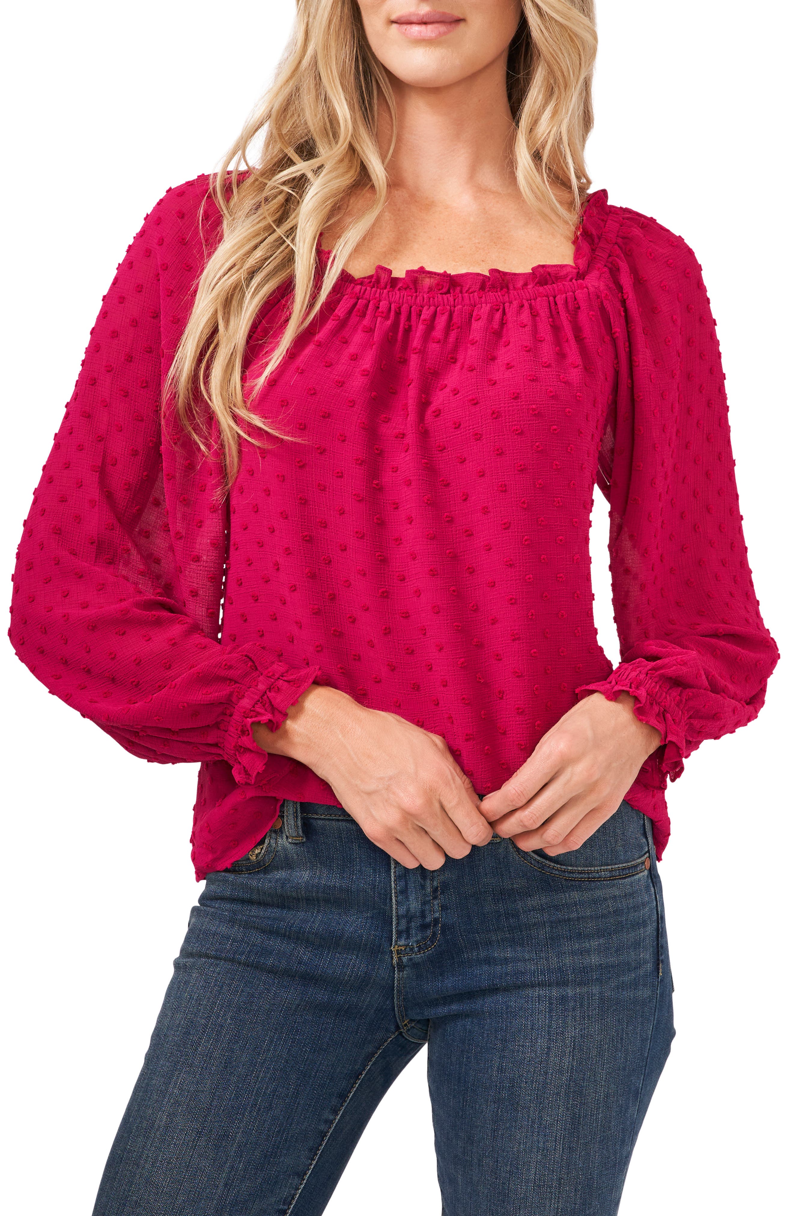 CeCe Crinkle Clip Dot Blouse | Nordstrom