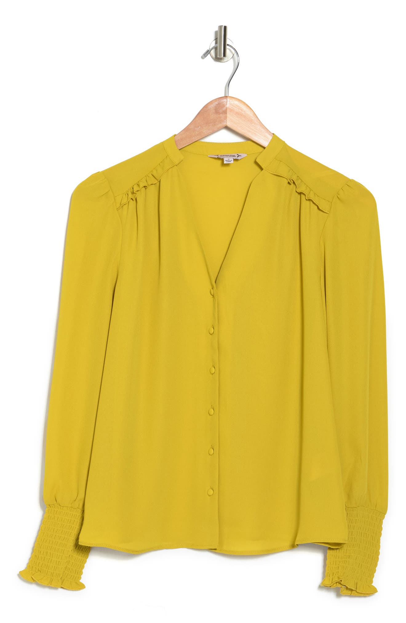 Nanette Lepore Smocked Cuff Split Neck Blouse | Nordstromrack