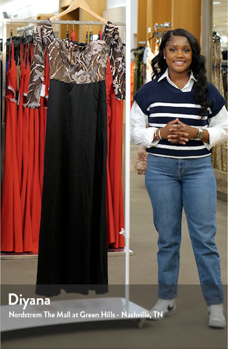 Dress the Population Margaret Sequin Embroidered Off the Shoulder Long ...