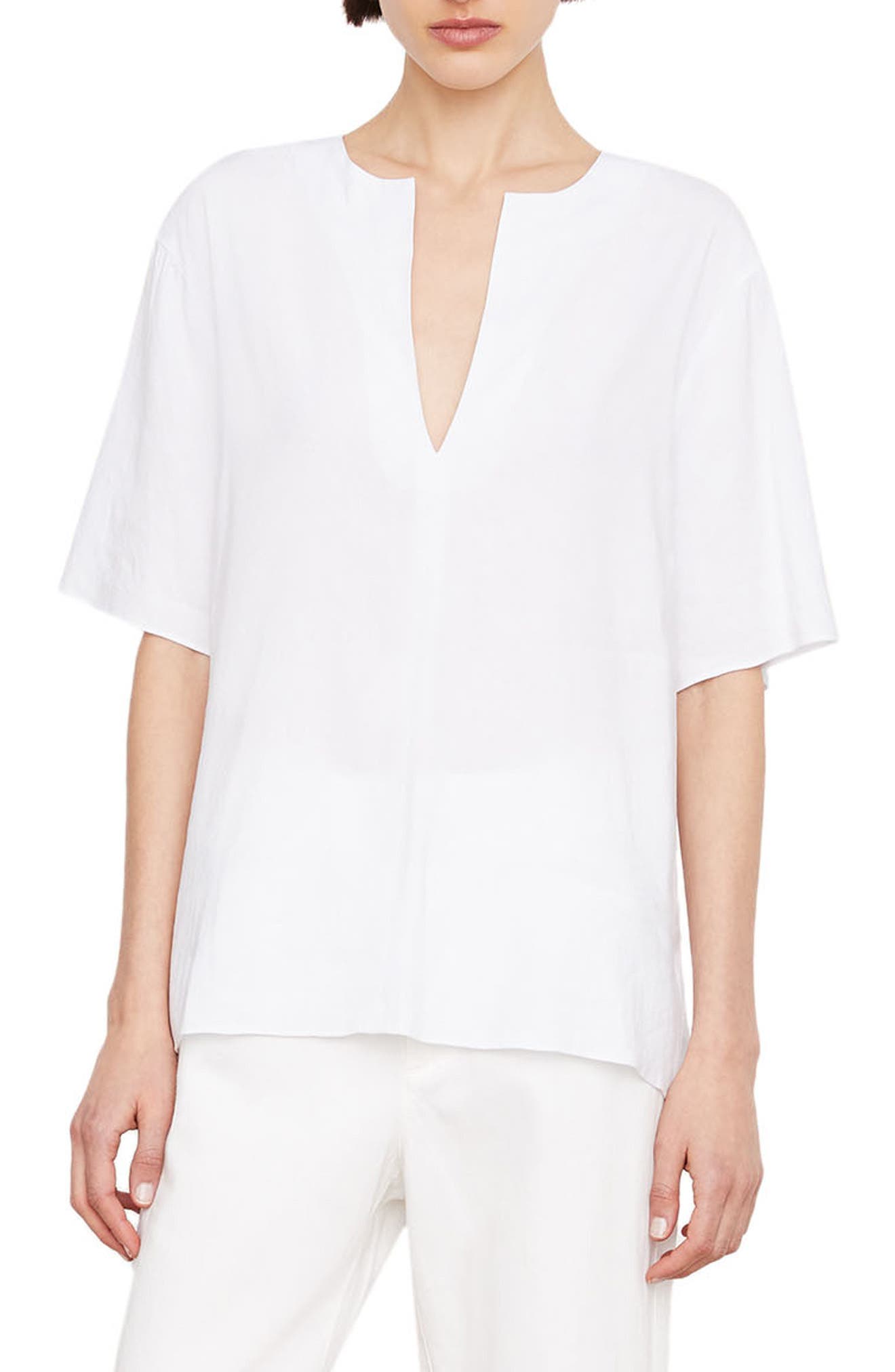 Vince Split Neck Linen Blend Tunic Top | Nordstromrack