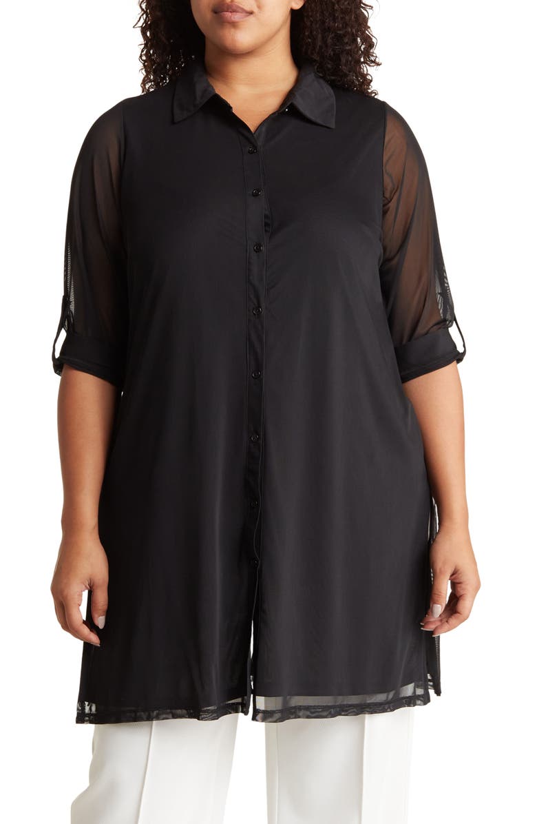 BY DESIGN Akira Mesh Button-Up Tunic Top | Nordstromrack