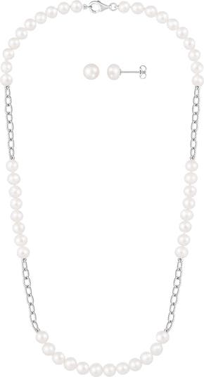 Splendid Pearls Rhodium Plated Sterling Silver 6 7mm Cultured