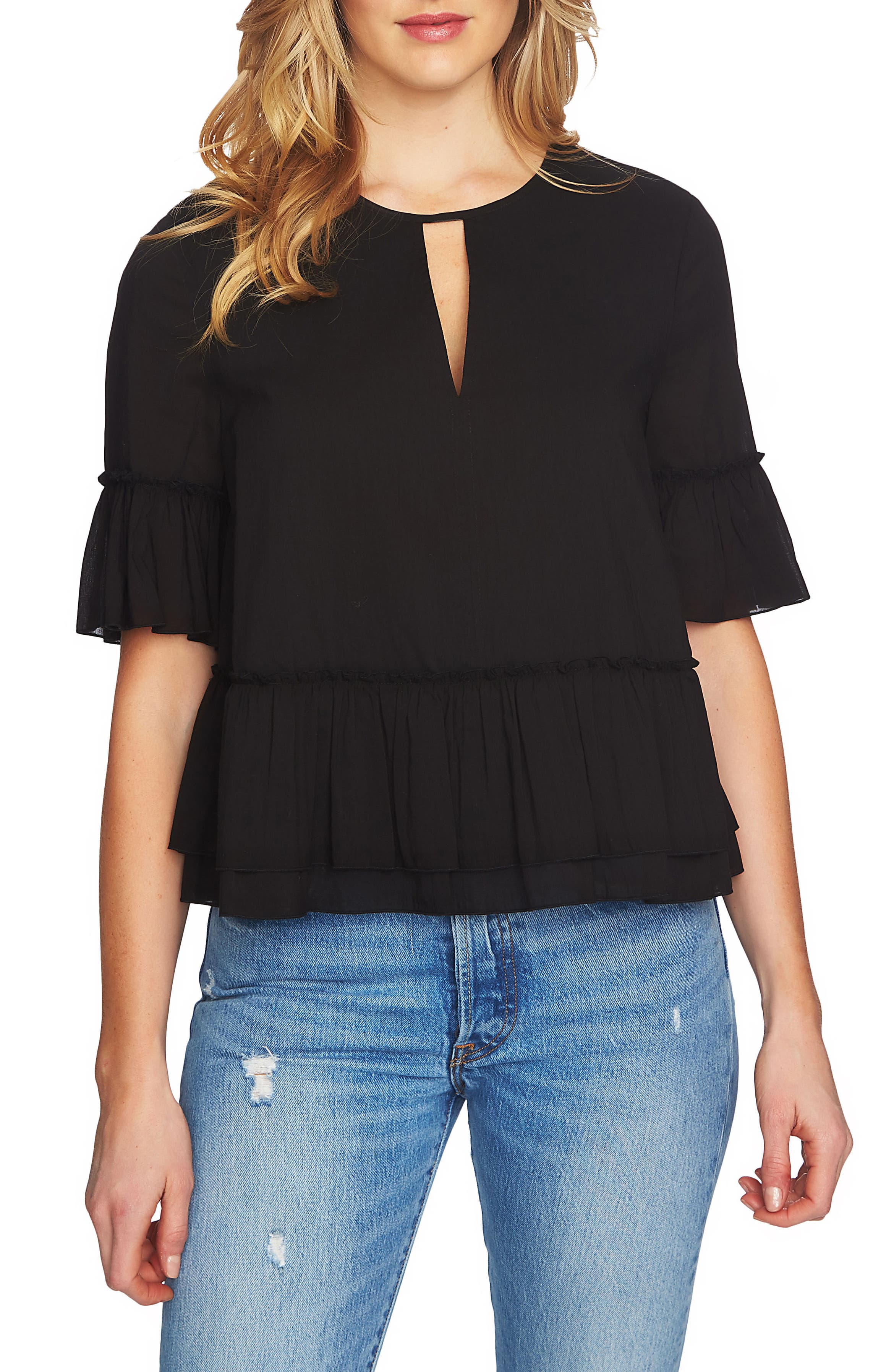 1 State Keyhole Peplum Blouse Nordstrom