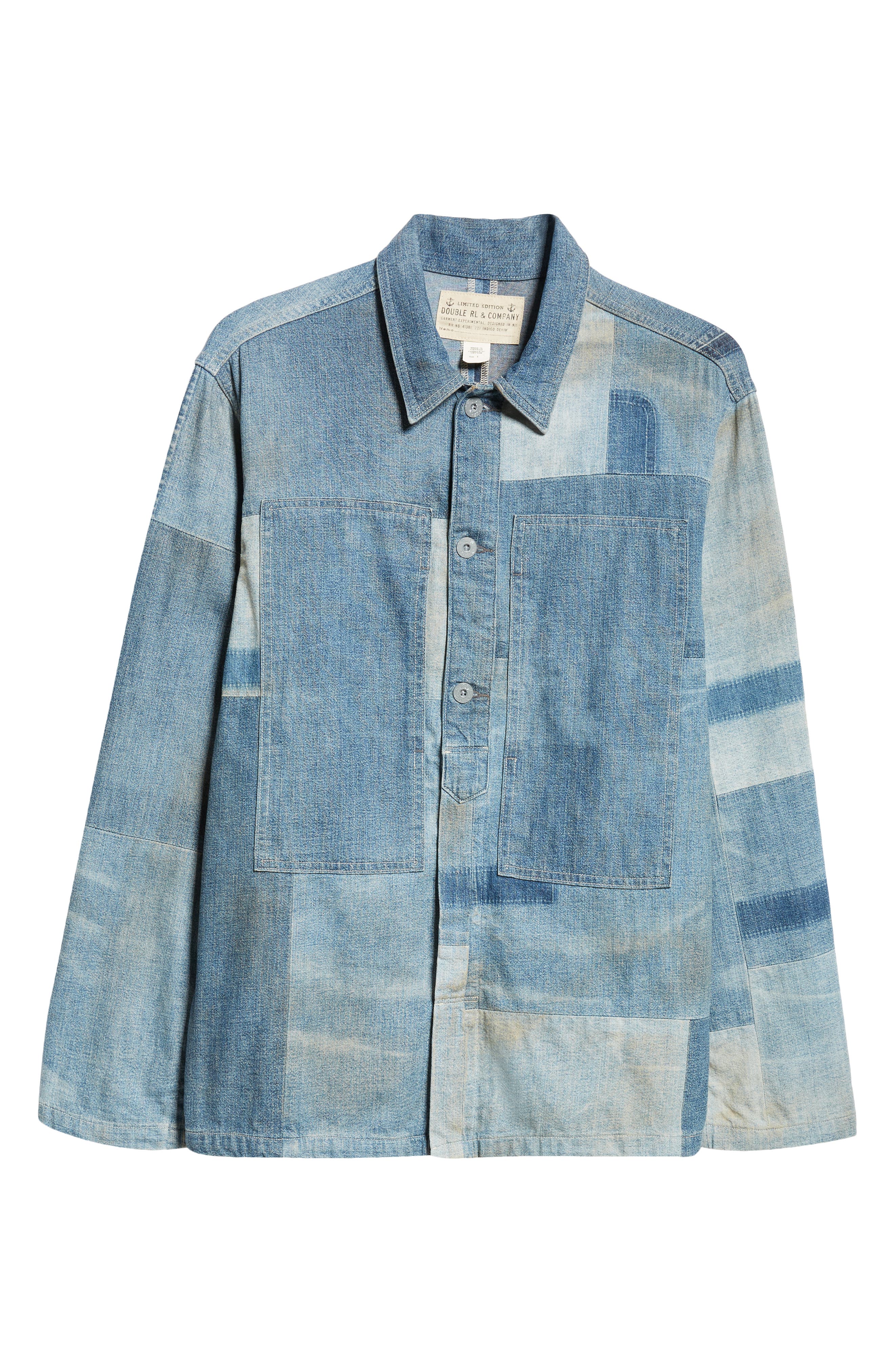Double RL Patchwork Denim Button-Up Overshirt in Indigo | Smart Closet