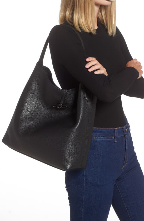 Longchamp Roseau Essential Leather Hobo In Black | ModeSens