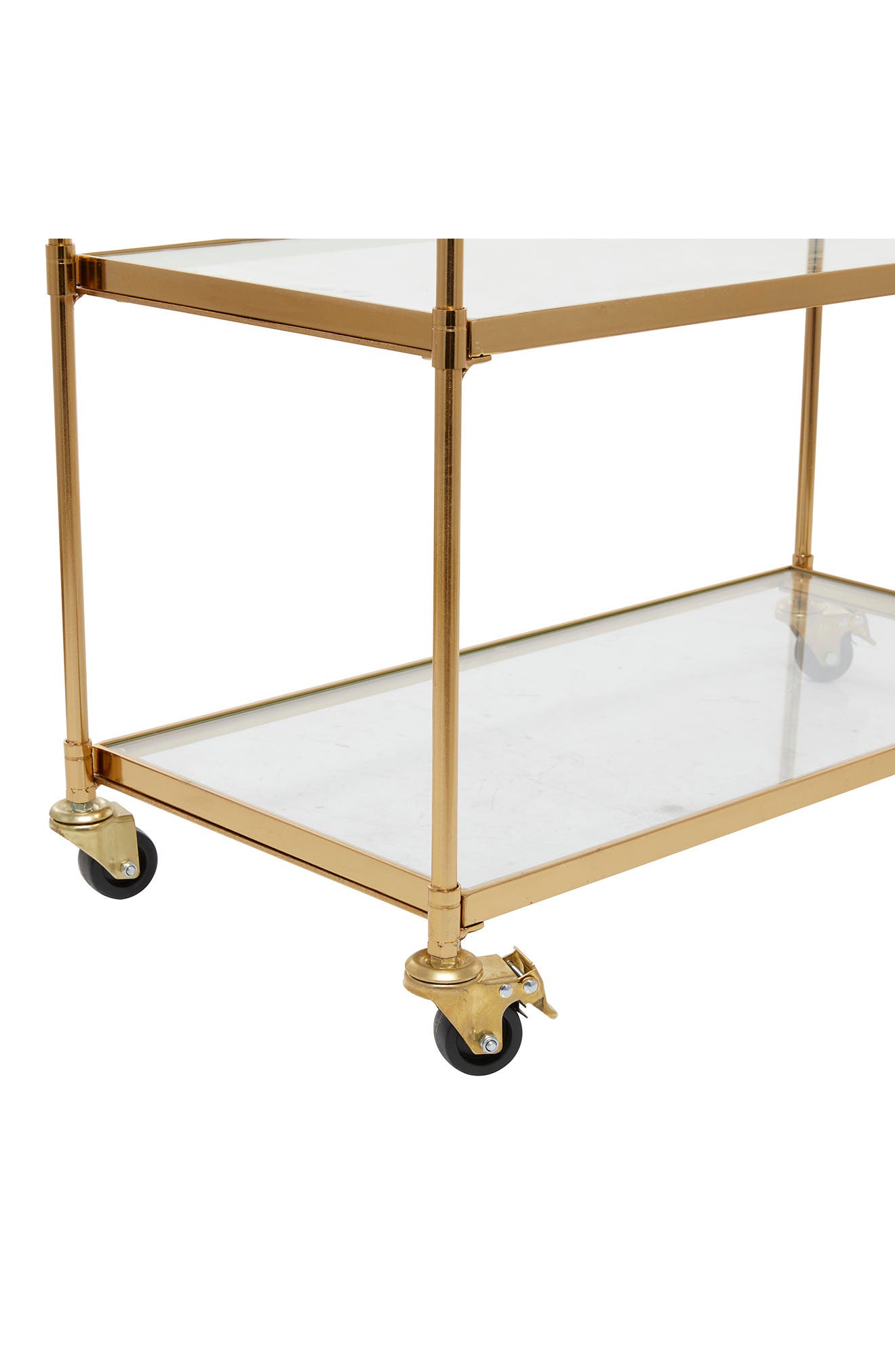 VIVIAN LUNE HOME Brass Metal Traditional Bar Cart with Lockable Wheels ...