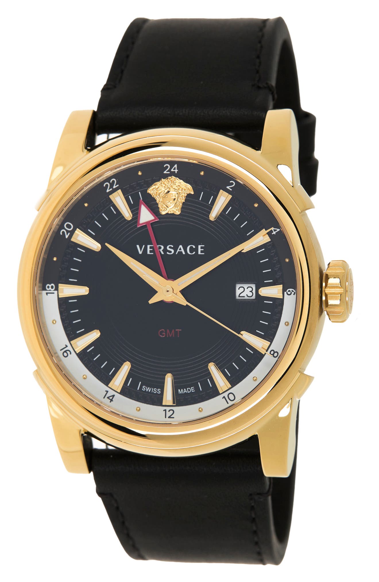Versace Men's 3-Hand Quartz Leather Strap Watch, 42mm | Nordstromrack