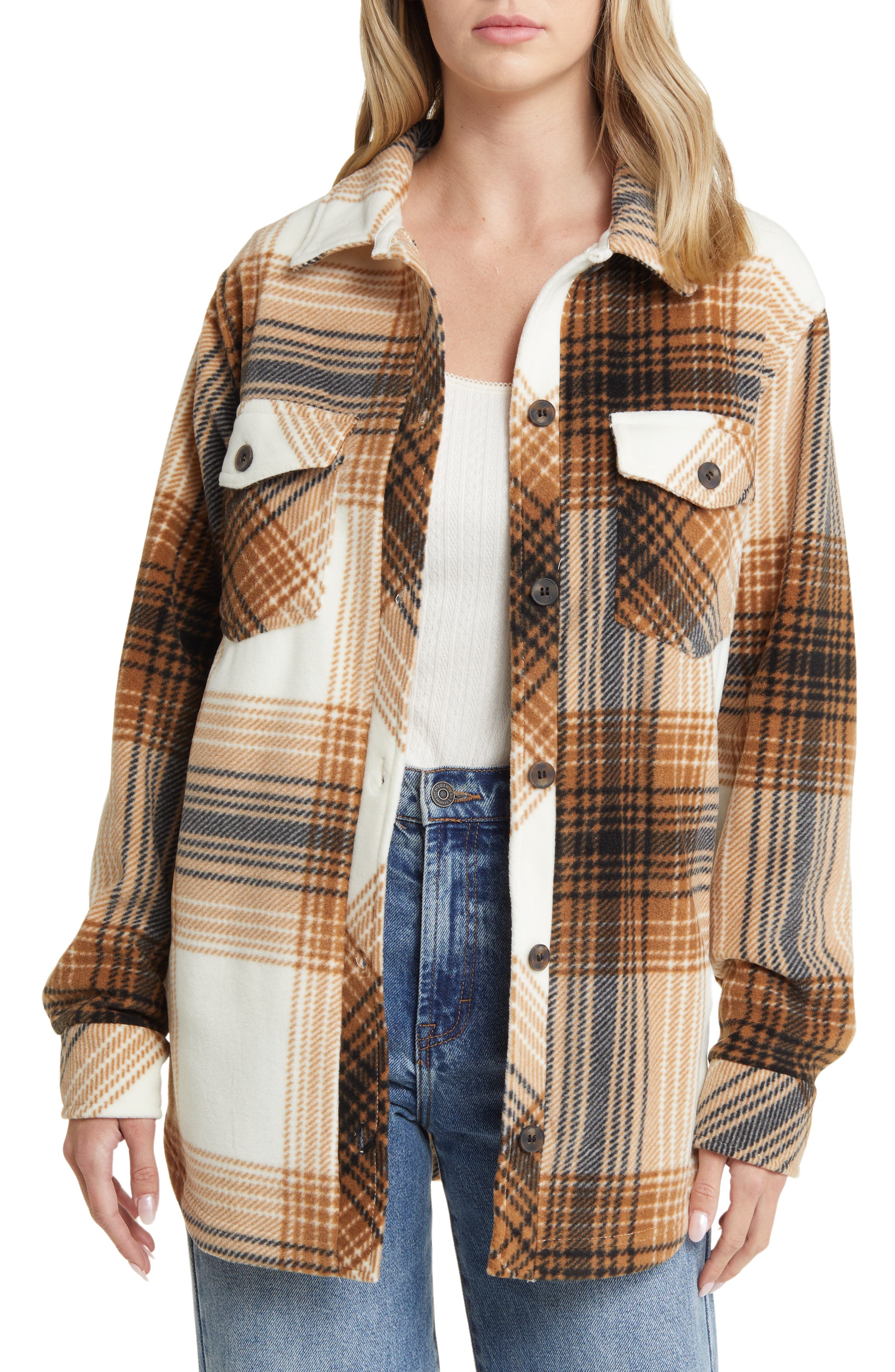 Thread & Supply Plaid Polar Fleece Shacket | Nordstrom