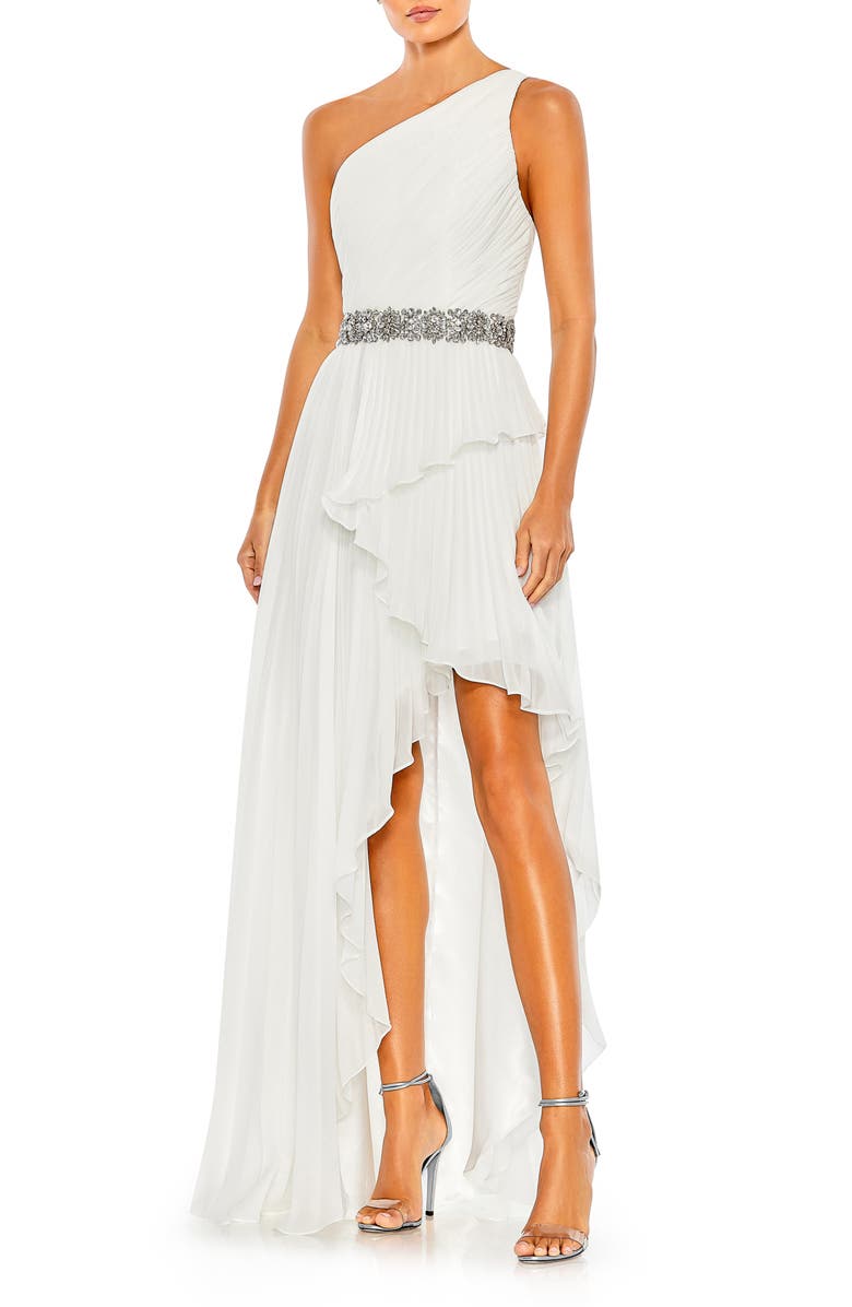 Mac Duggal Ruffle Pleated One Shoulder High Low Gown Nordstrom