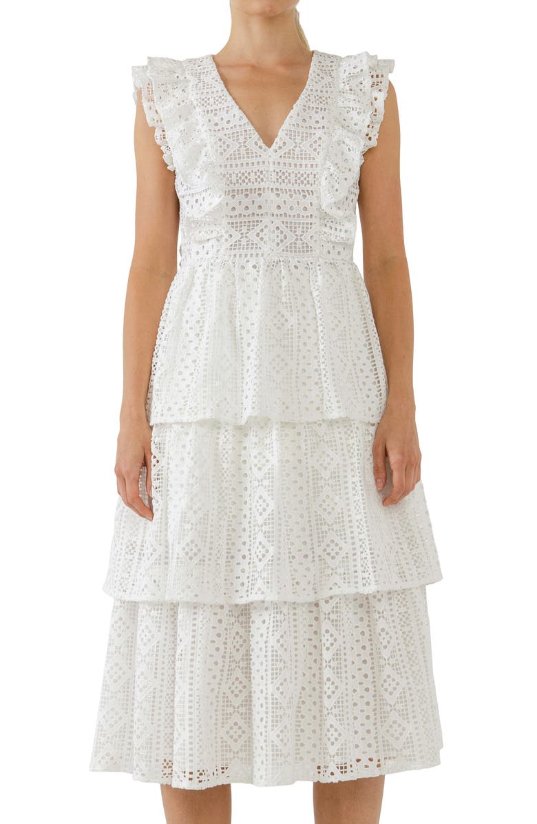 Endless Rose Lace Ruffle Tiered Midi Dress | Nordstrom