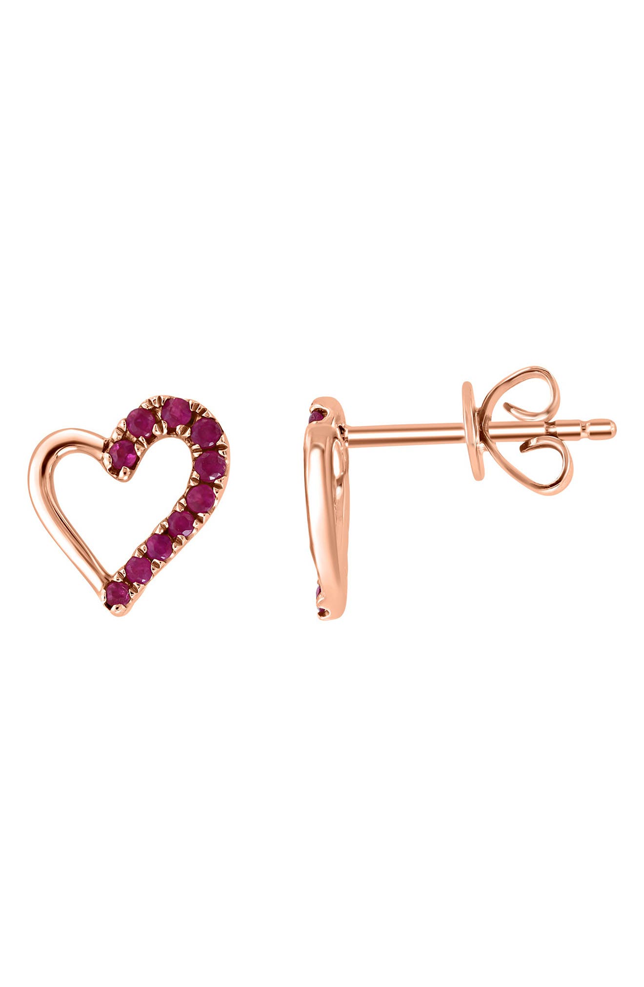EFFY 14K Rose Gold Ruby Heart Stud Earrings - 0.16 ctw | Nordstromrack