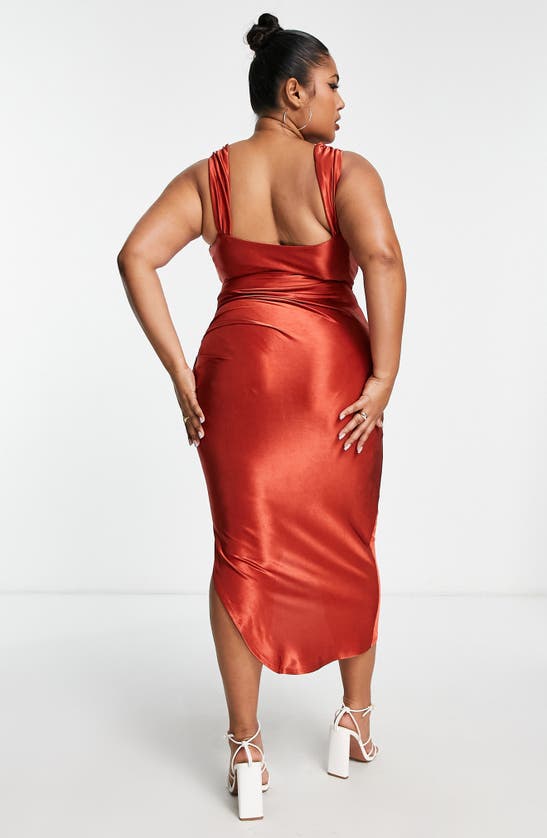 Asos Design Curve Satin Drape Corset Midi Dress In Rust-multi | ModeSens