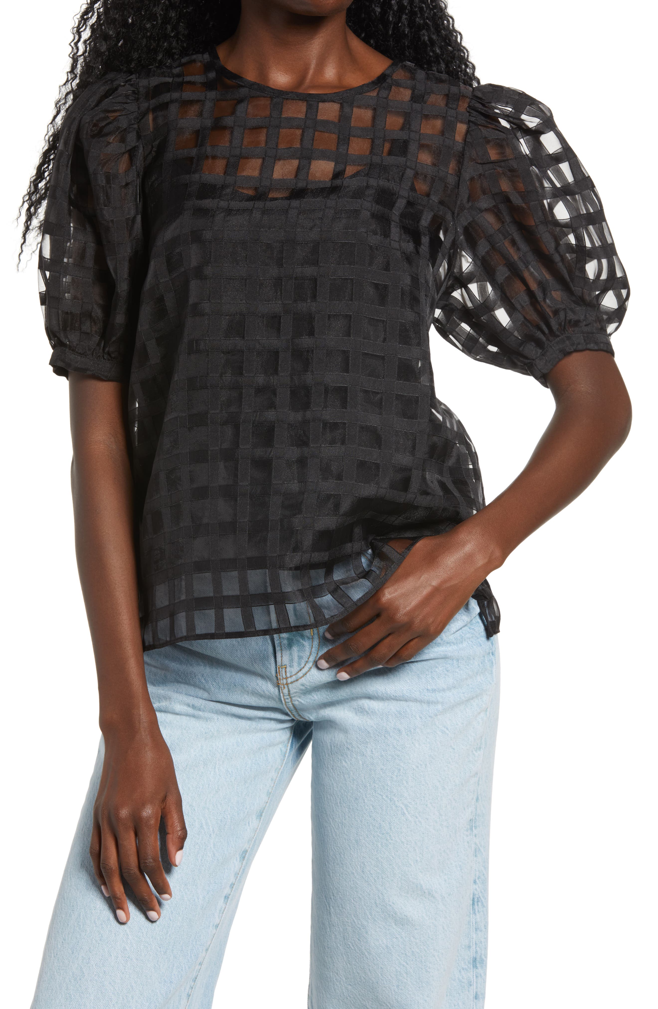 English Factory Windowpane Sheer Top | Nordstrom