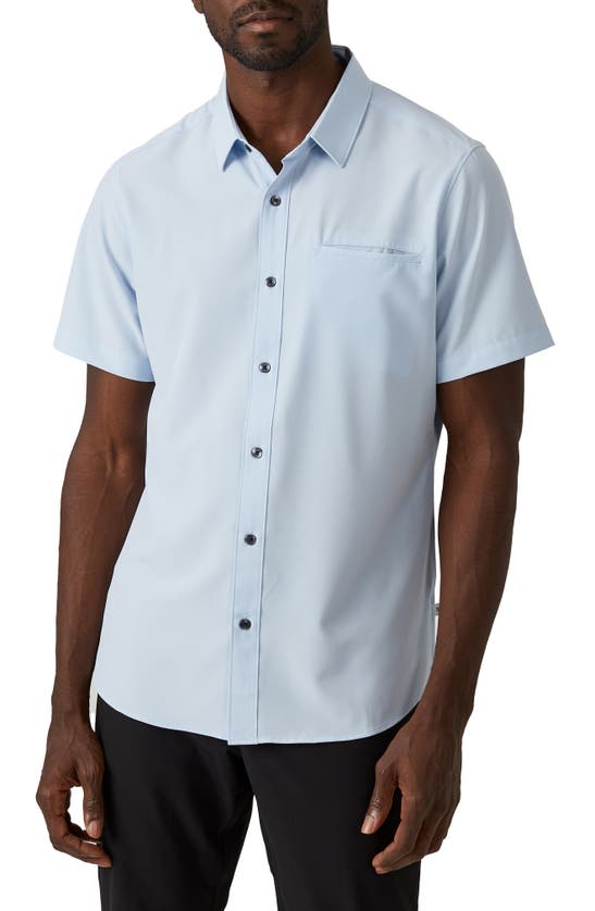 7 Diamonds Grant Slim Fit Solid Stretch Short Sleeve Button Up Shirt In