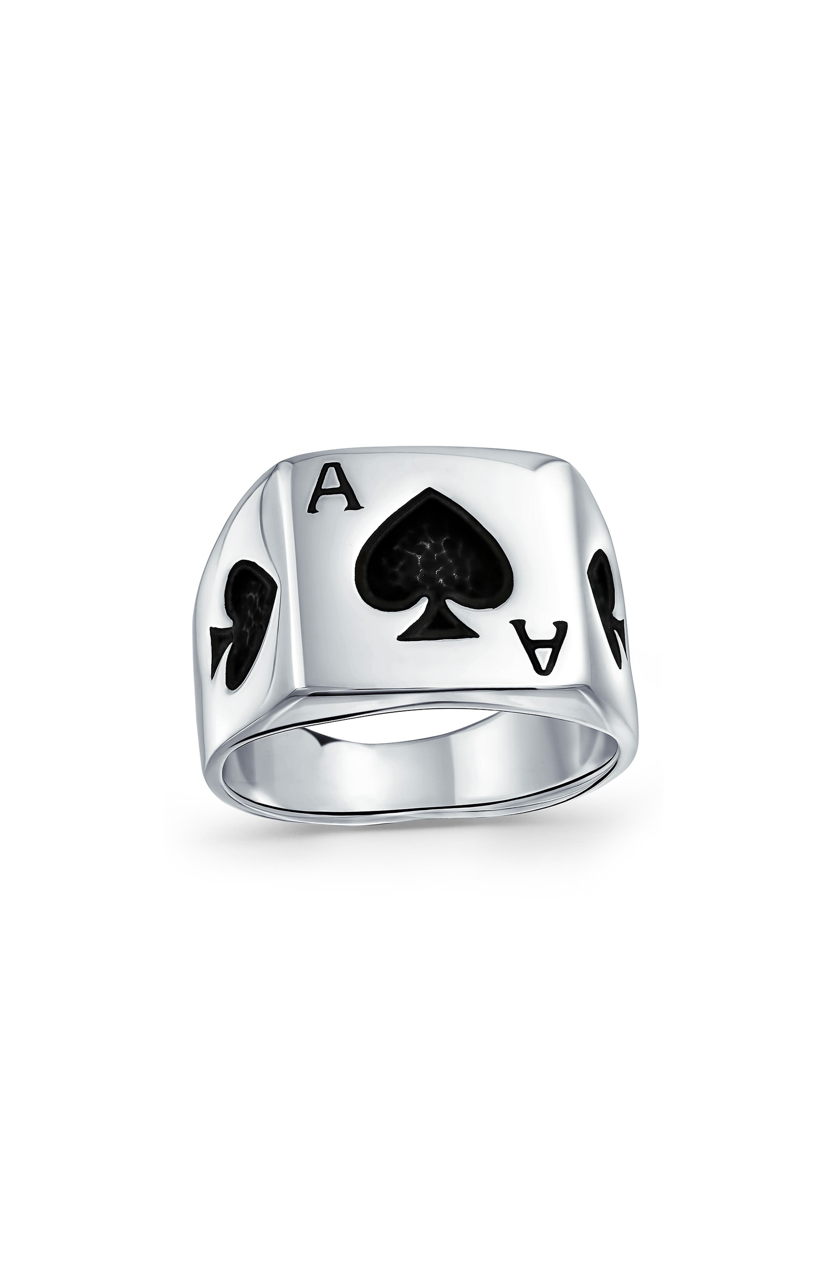 BLING JEWELRY Men's Sterling Silver Gambler Ace of Spades Signet Ring ...
