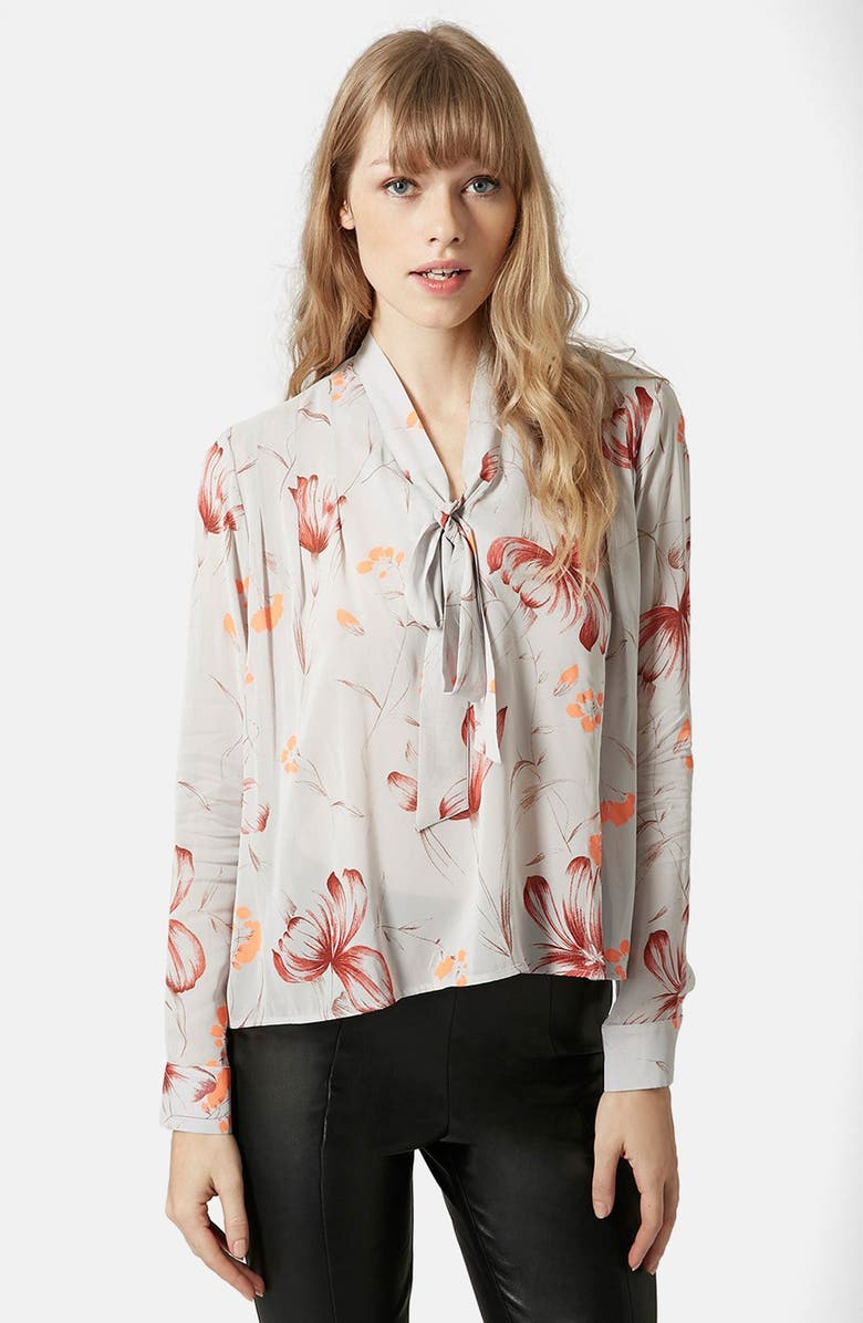 Topshop Floral Print Bow Blouse Nordstrom