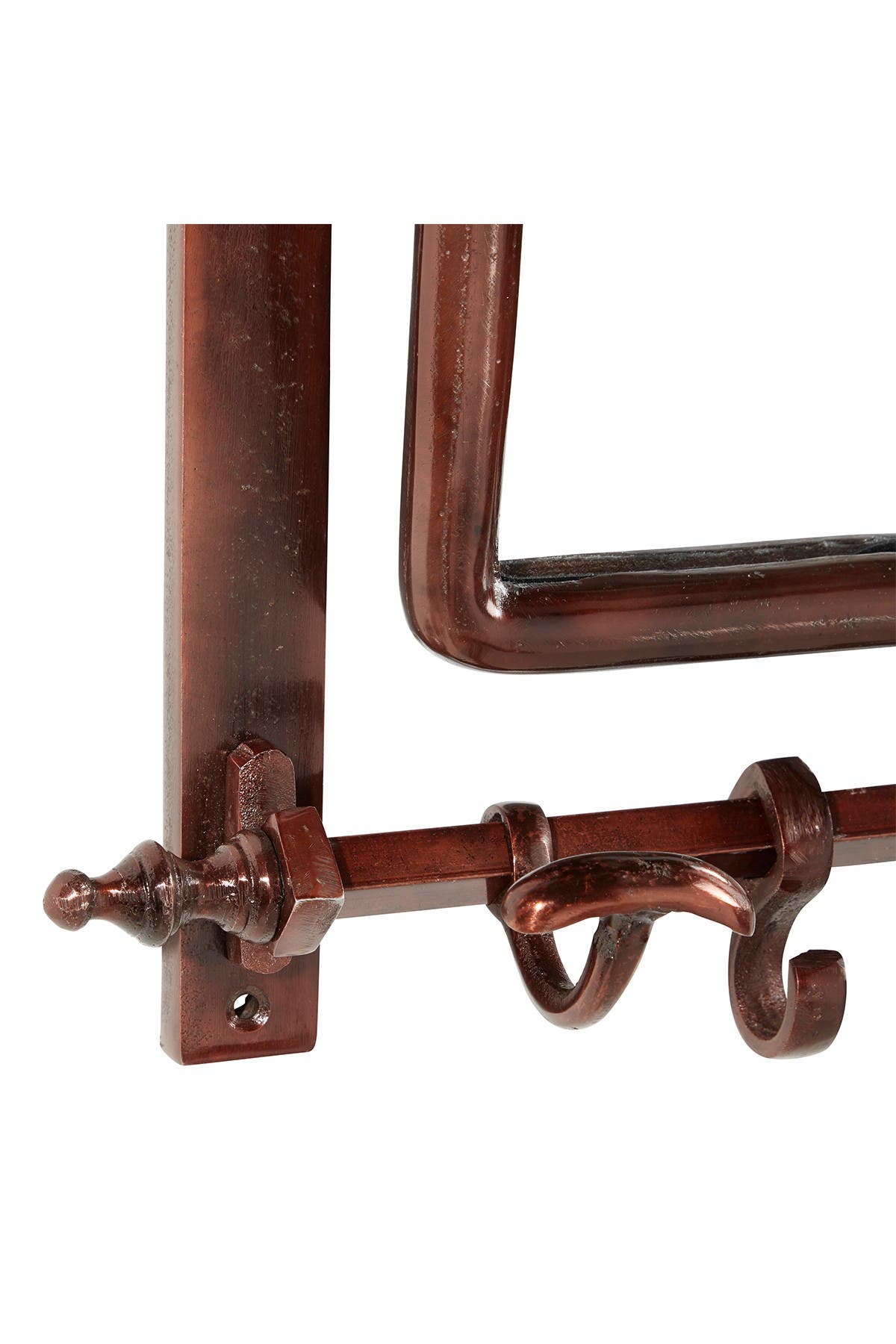 WILLOW ROW Copper Bathroom Wall Rack with Hooks and Rectangular Mirror ...