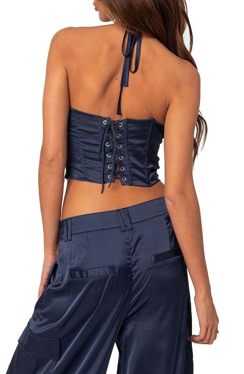 EDIKTED Kelsey Lace-Up Back Satin Halter Neck Corset | Nordstrom