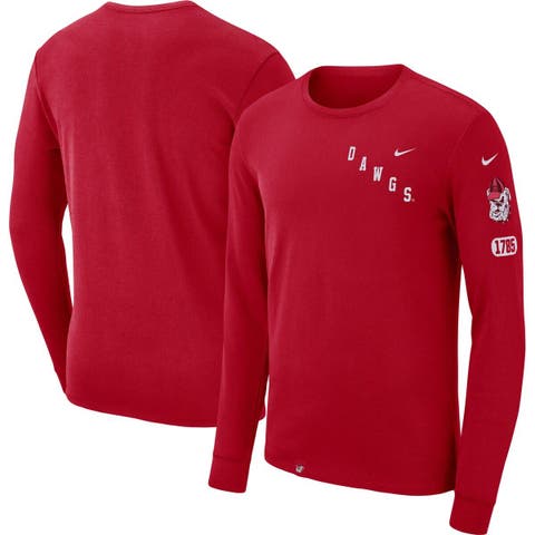 Men's Nike Red Georgia Bulldogs Repeat Logo 2-Hit Long Sleeve T-Shirt