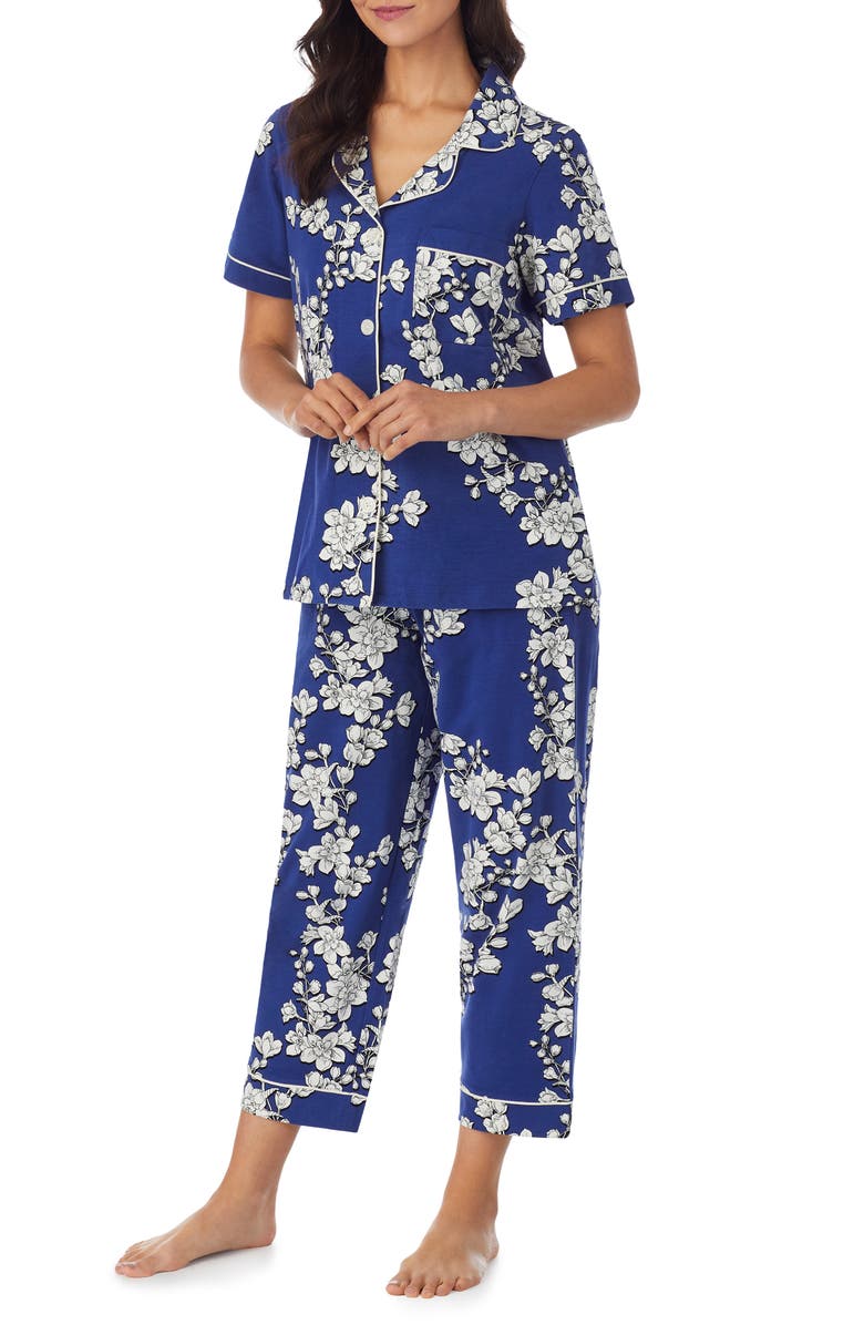 BedHead Pajamas Navy Shadow Blossom Organic Cotton Crop Pajamas | Nordstrom