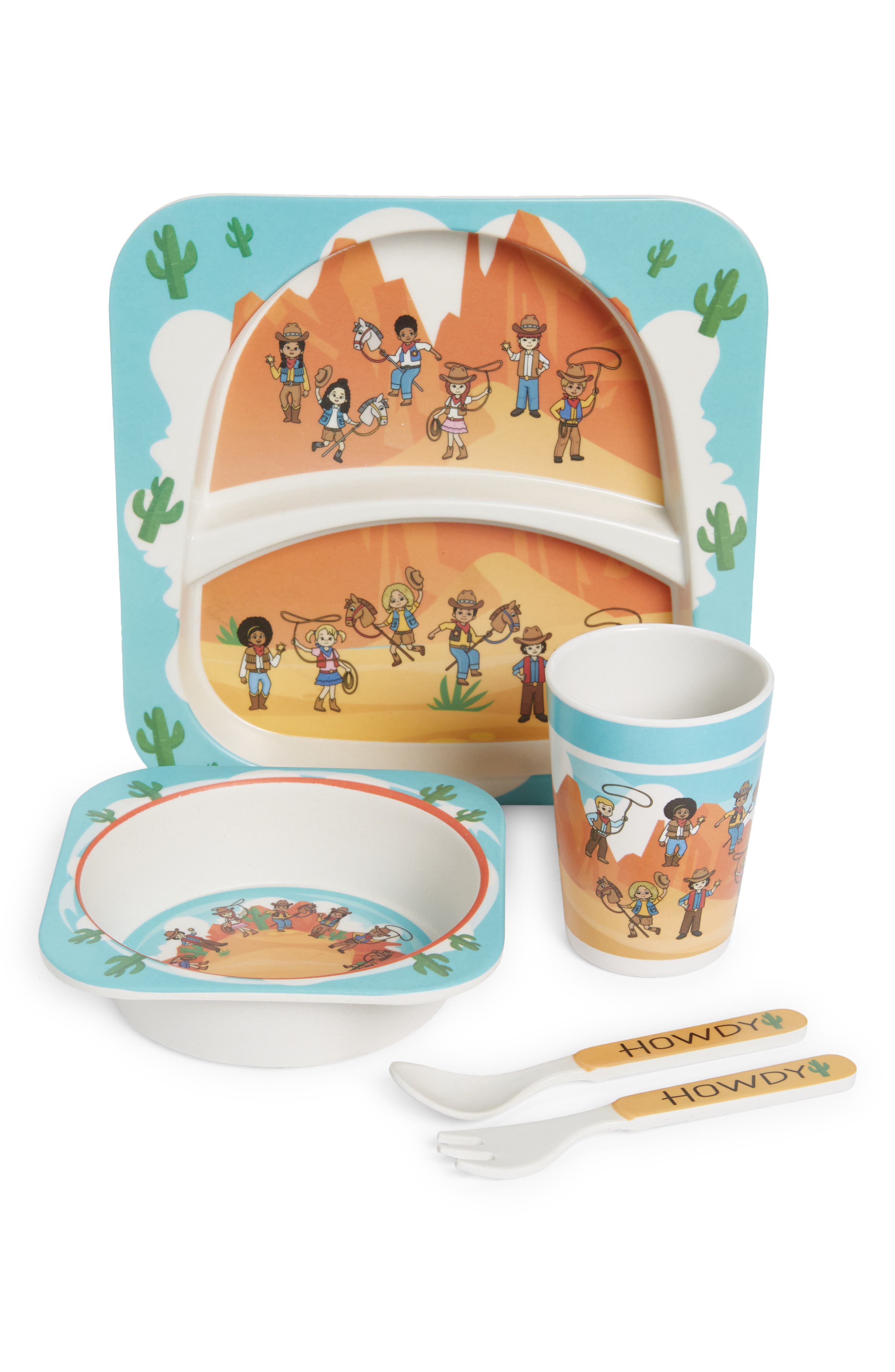 Colorfull Plates Western Theme Mealtime Plate, Bowl, Cup & Utensil Set ...