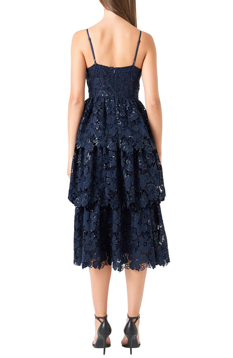 Endless Rose Floral Lace Tiered Sequin Midi Dress | Nordstrom