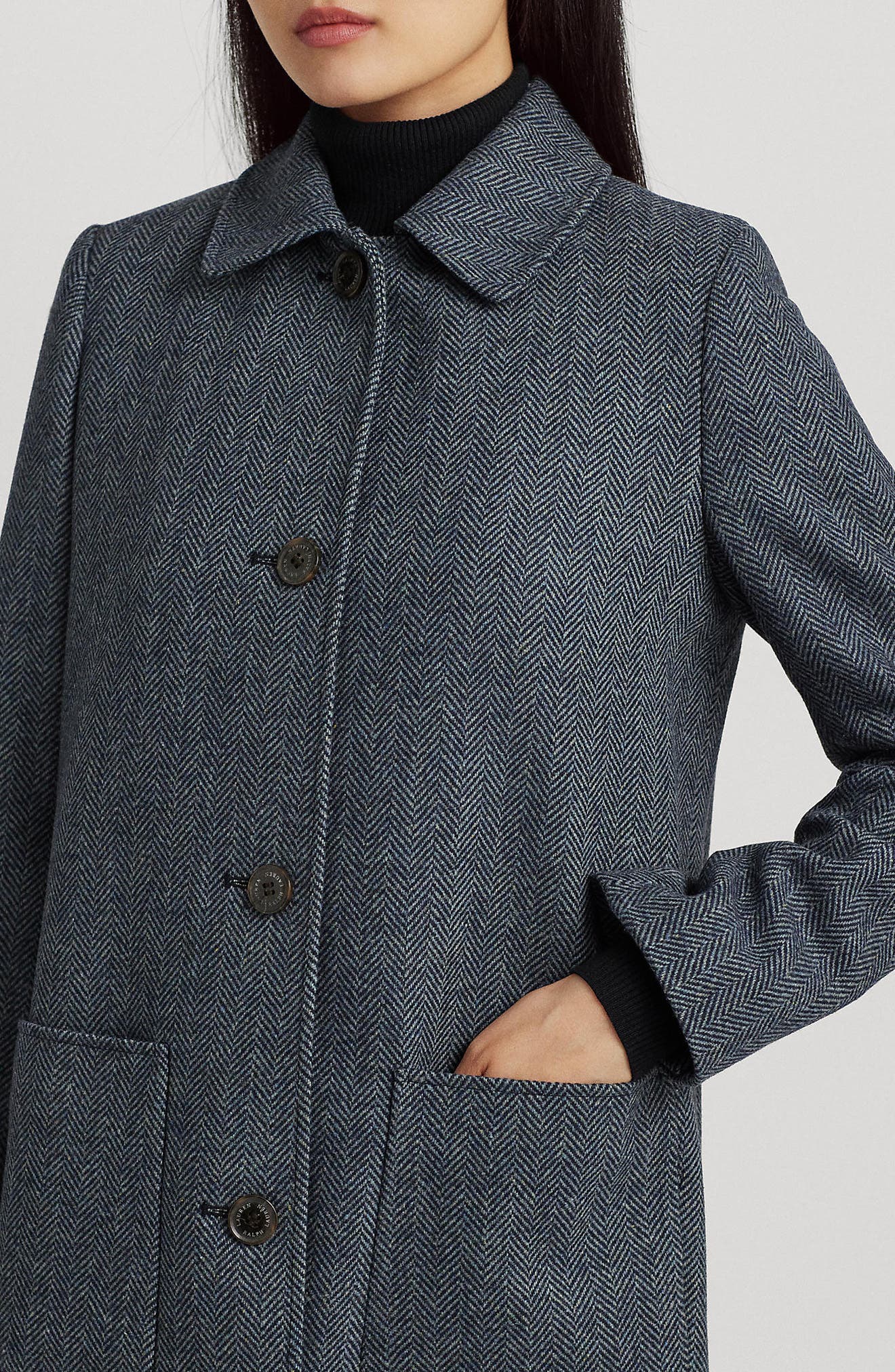 Lauren Ralph Lauren Herringbone Coat in Navy Herringbone | Smart Closet
