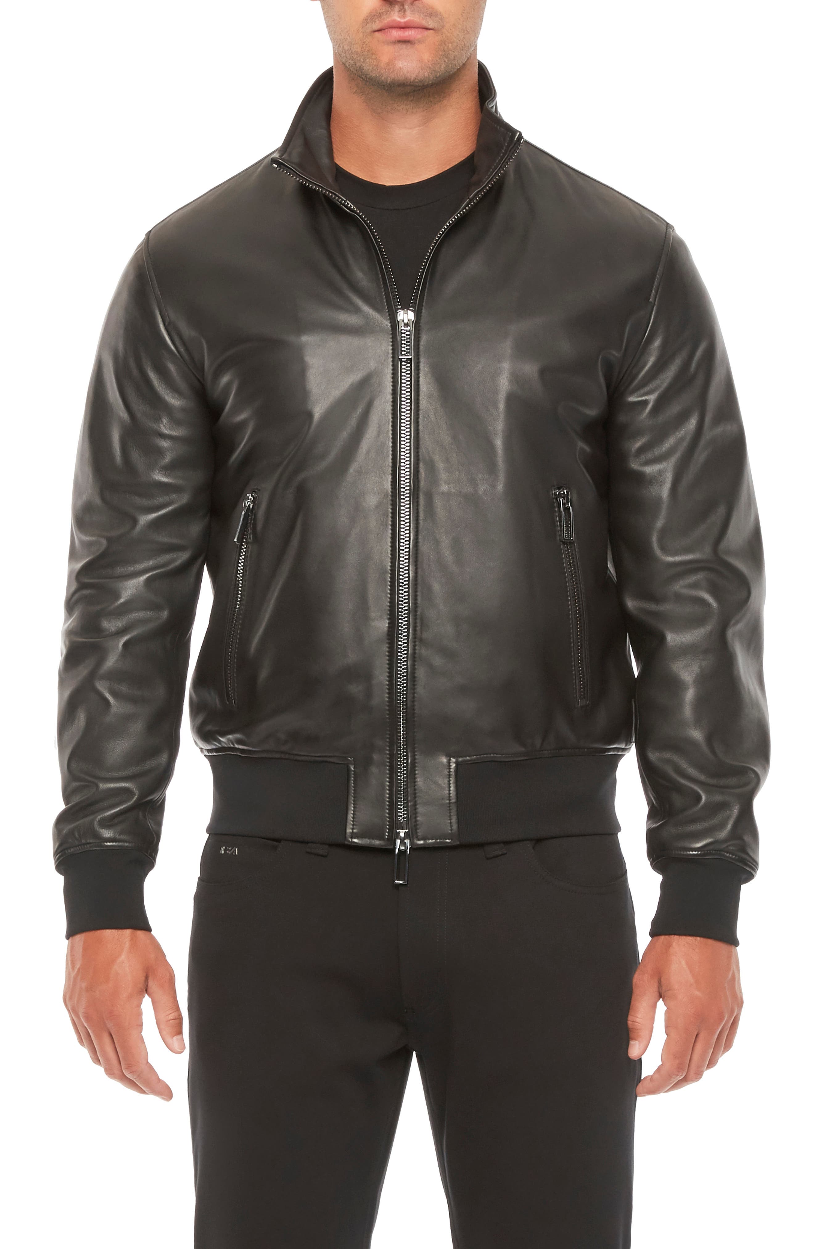 Emporio Armani Leather Bomber Jacket | Nordstrom
