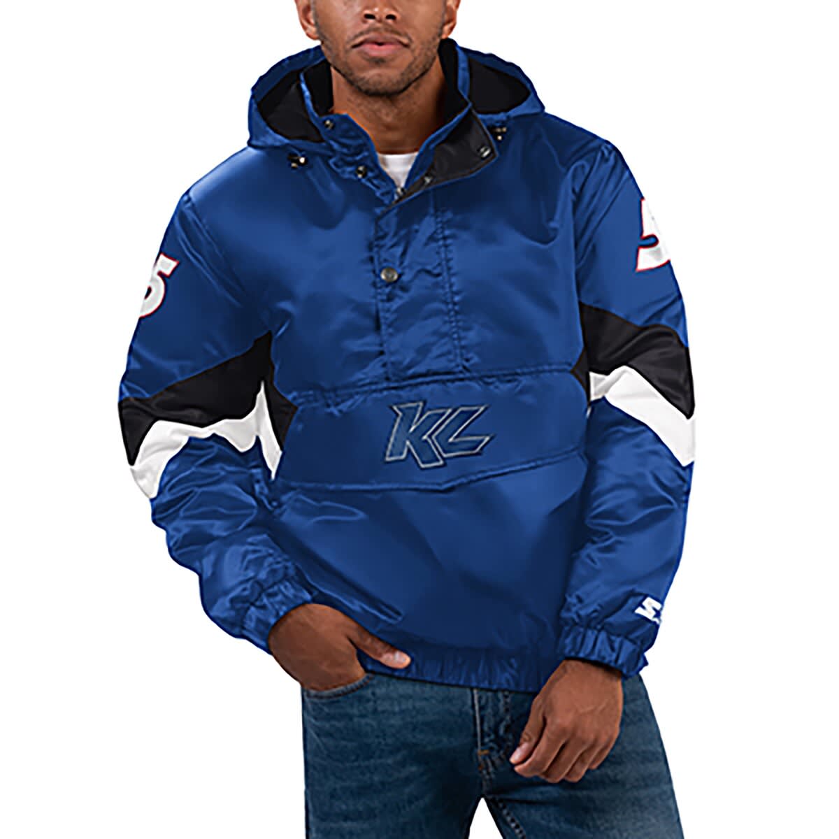 STARTER Men's Starter Royal Kyle Larson Home Team Satin Half-Zip Hoodie ...