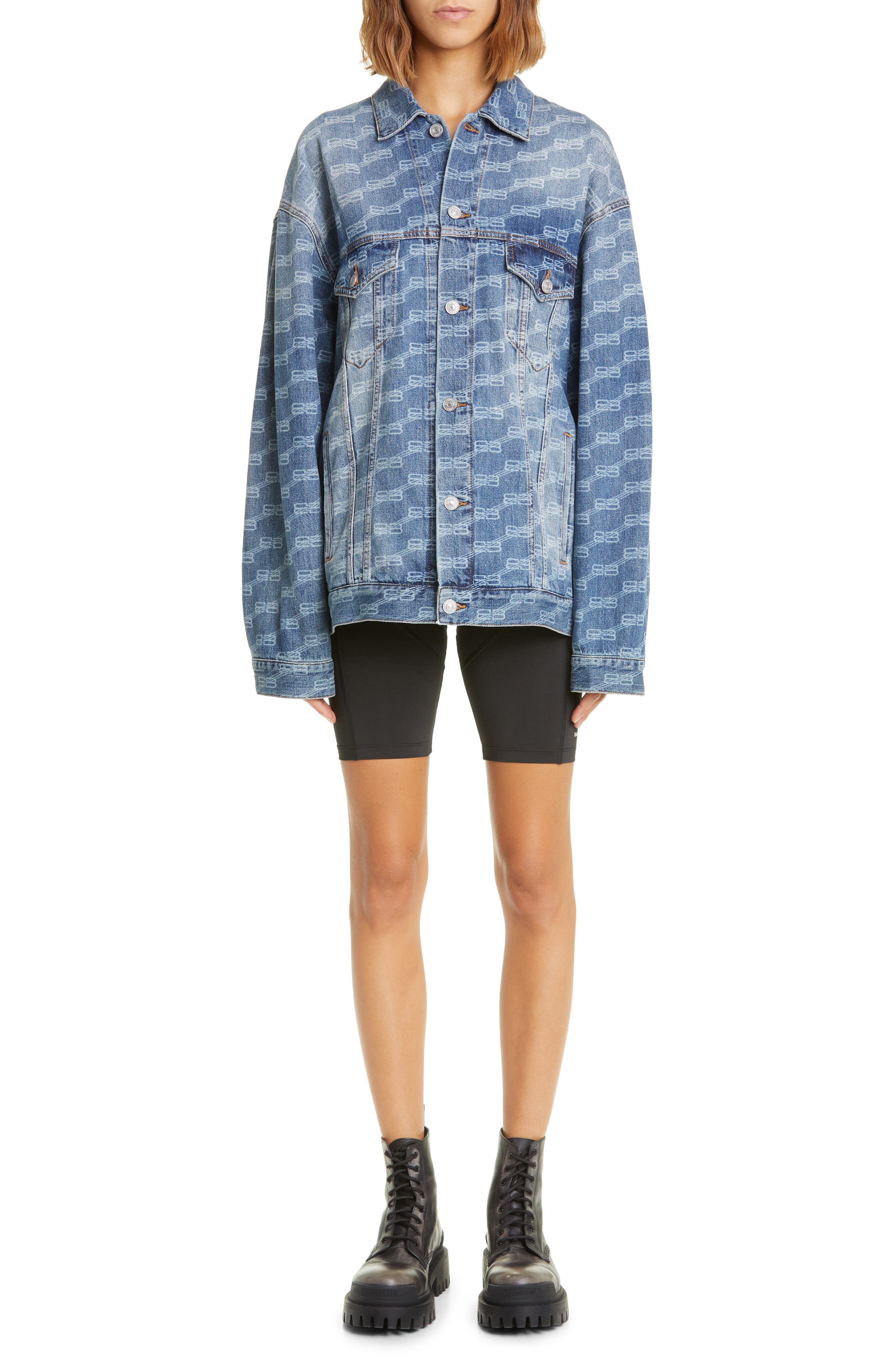 Balenciaga Women's License Logo Oversize Denim Trucker Jacket | Nordstrom