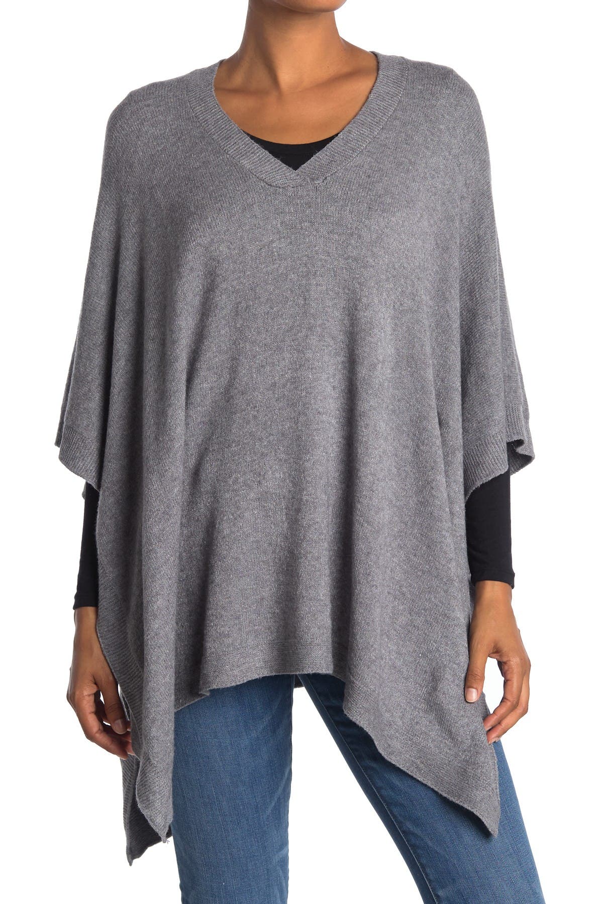 Modena V-neck Knit Poncho In Dove Grey | ModeSens