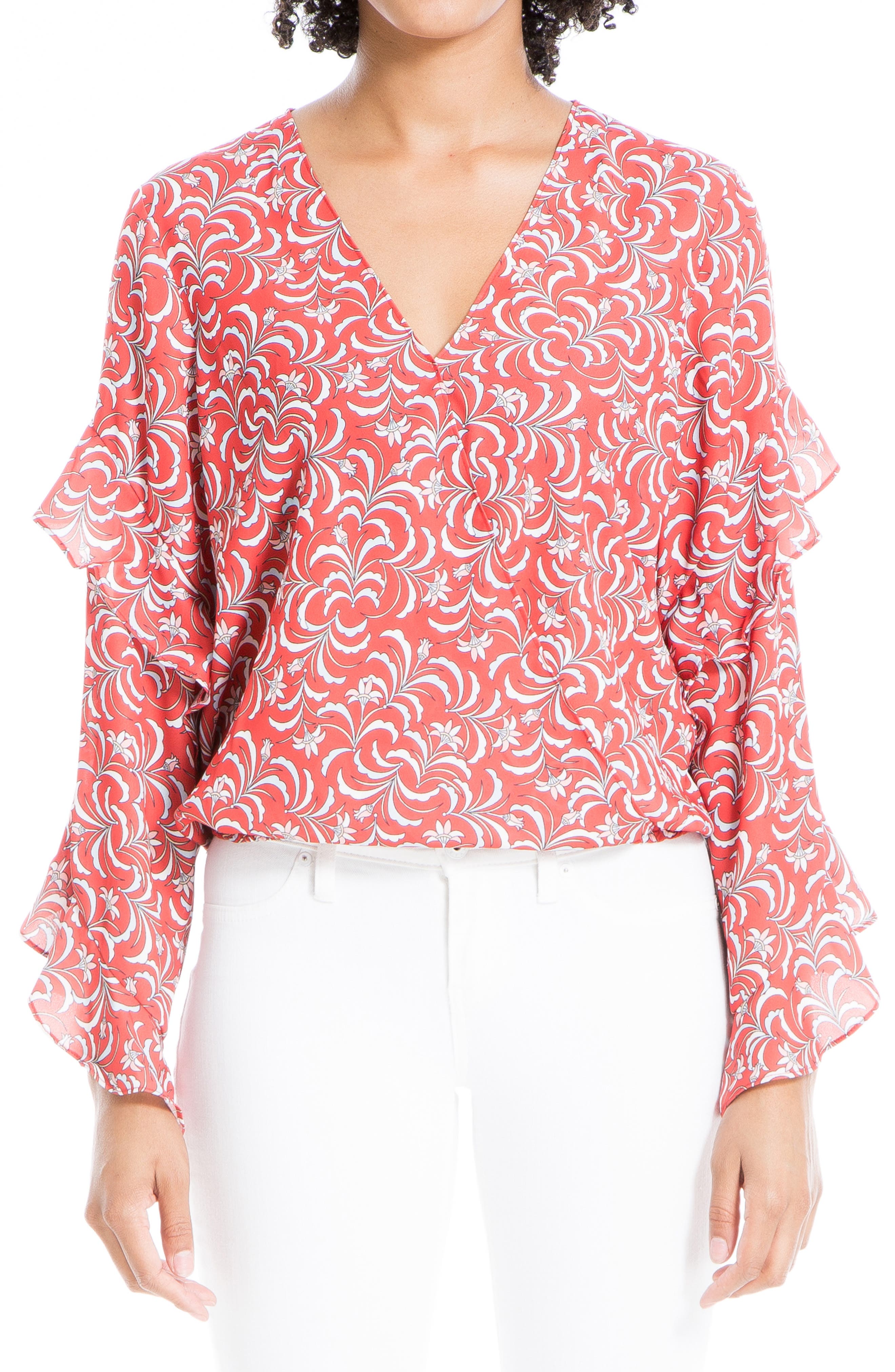MAXSTUDIO Floral Ruffle Crepe Blouse | Nordstromrack