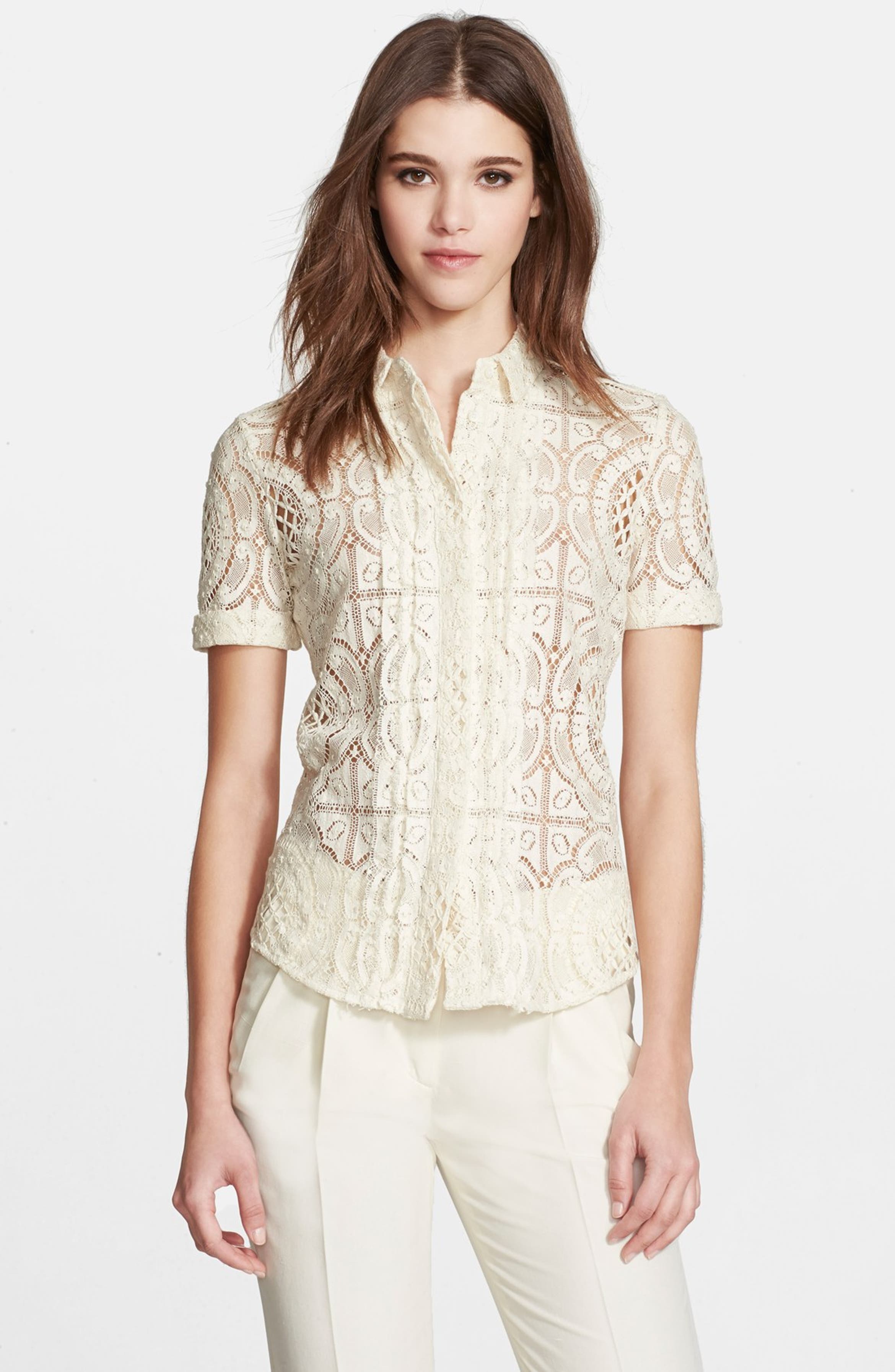 Burberry London Cotton Lace Short Sleeve Shirt Nordstrom