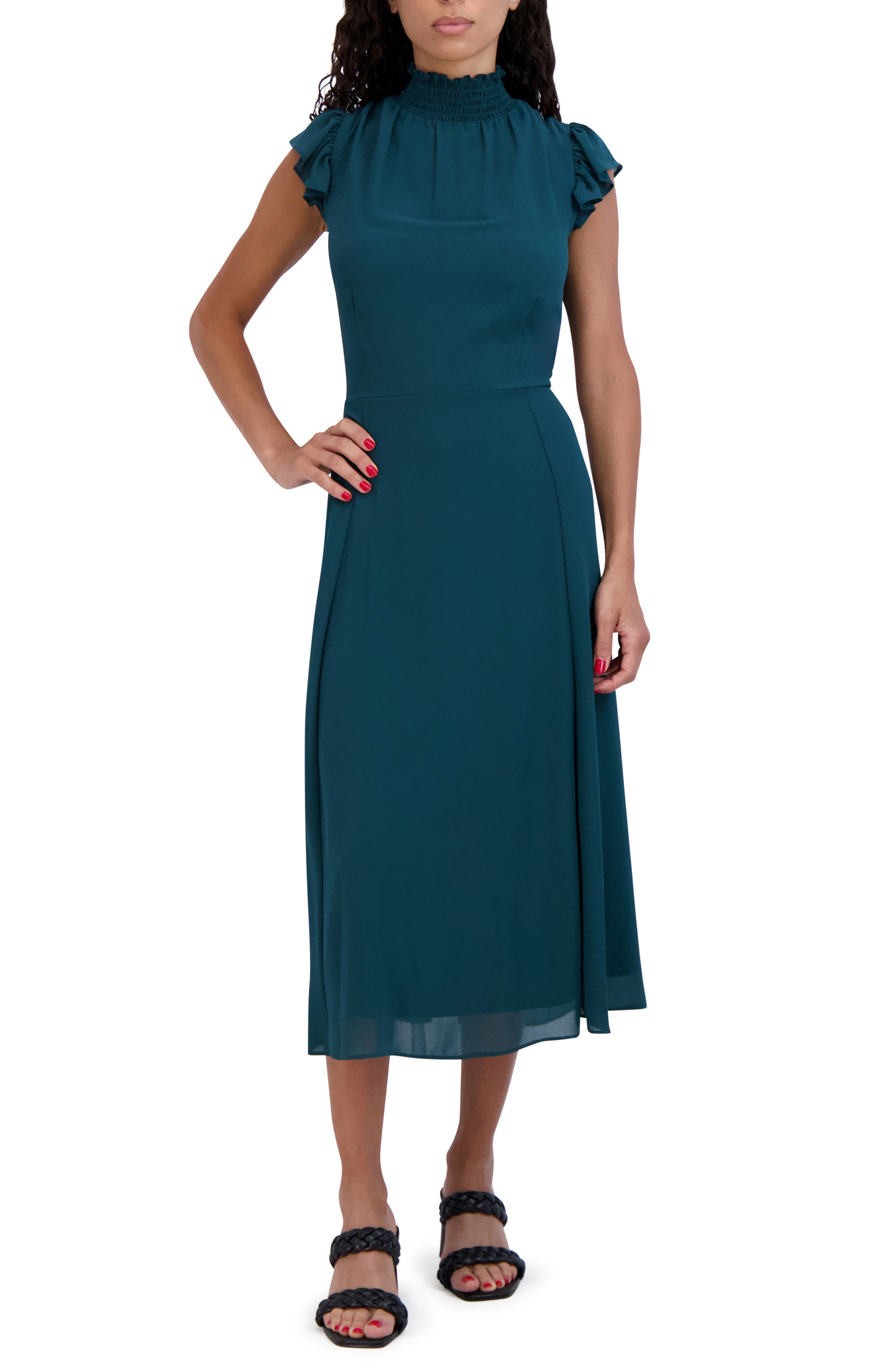 SANDRA DARREN Mock Neck Flutter Sleeve Midi Dress | Nordstromrack