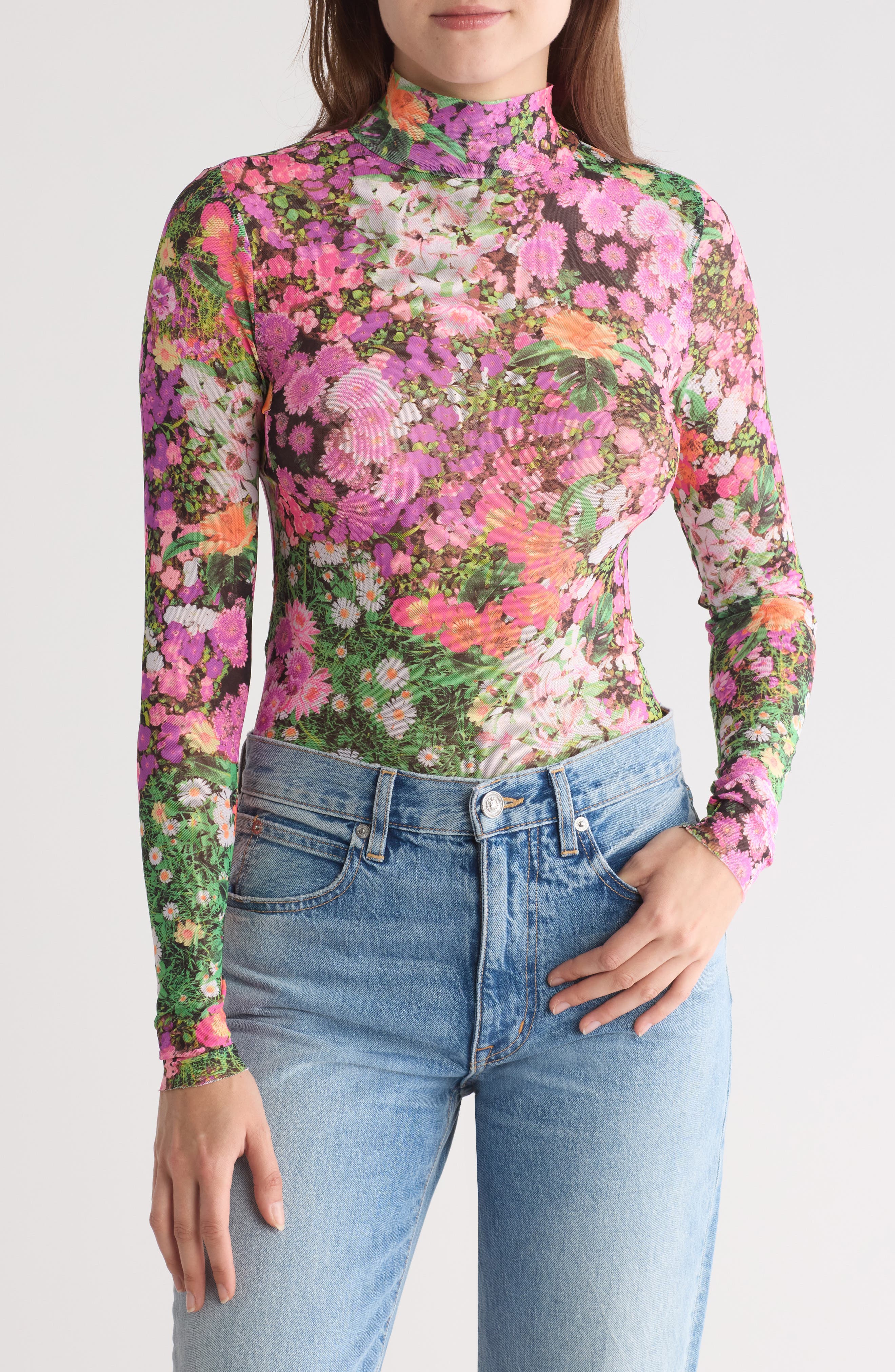 AFRM LOS ANGELES Zoe Mock Neck Mesh Top | Nordstromrack
