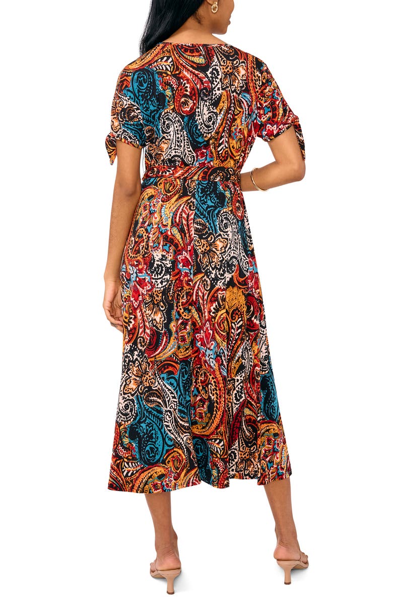 Chaus Print Split Sleeve Tie Cuff Midi Dress | Nordstrom