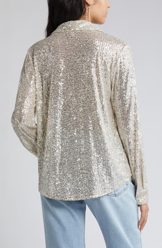 Open Edit Sequin Button-up Shirt In Silver | ModeSens