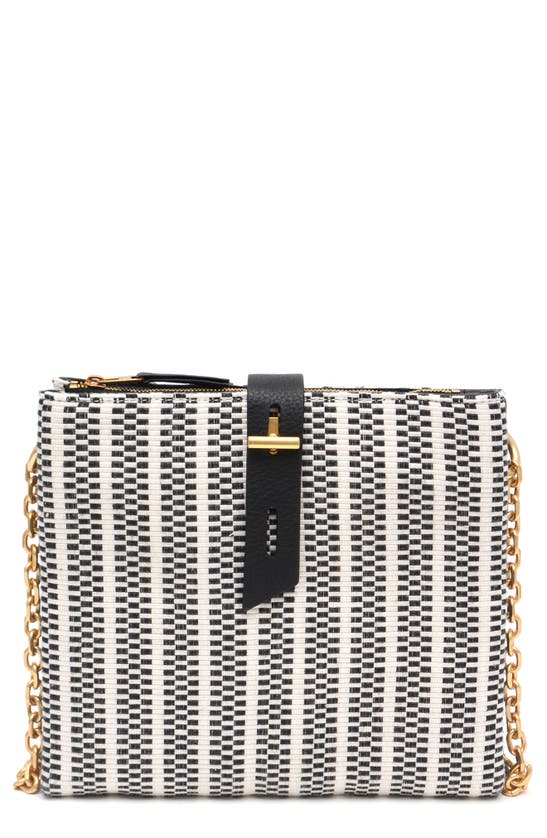 Thacker Gabby Chain Woven Leather Crossbody Bag In Black/ White | ModeSens