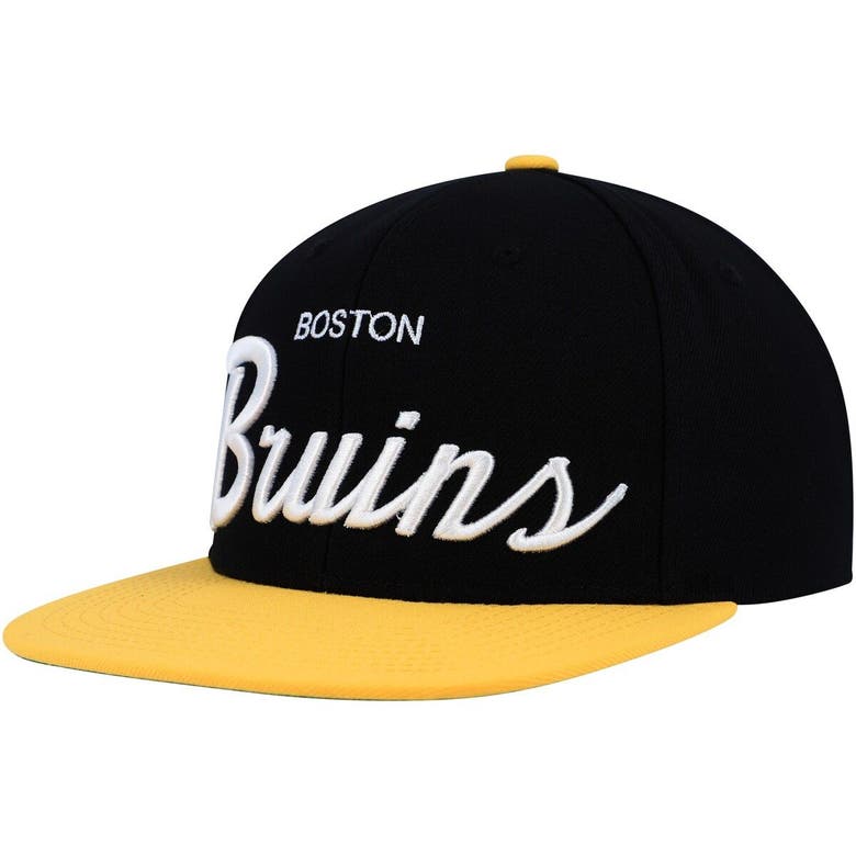 Mitchell & Ness Black/gold Boston Bruins Vintage Script Snapback Hat ...