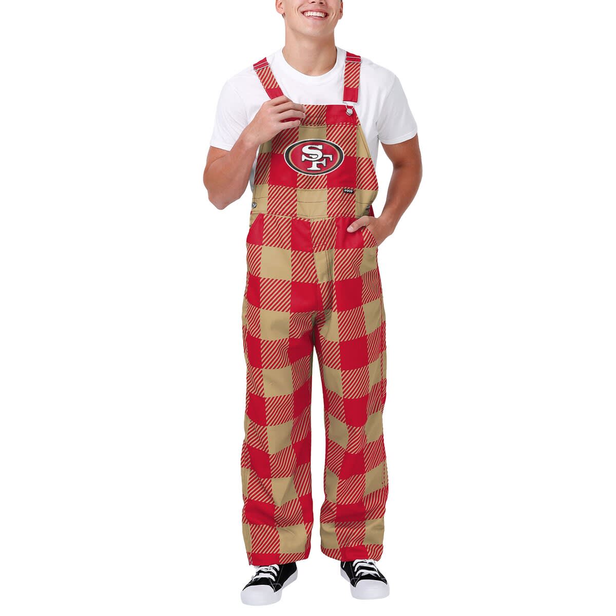 FOCO Men's FOCO Scarlet San Francisco 49ers Big Logo Plaid Overalls ...