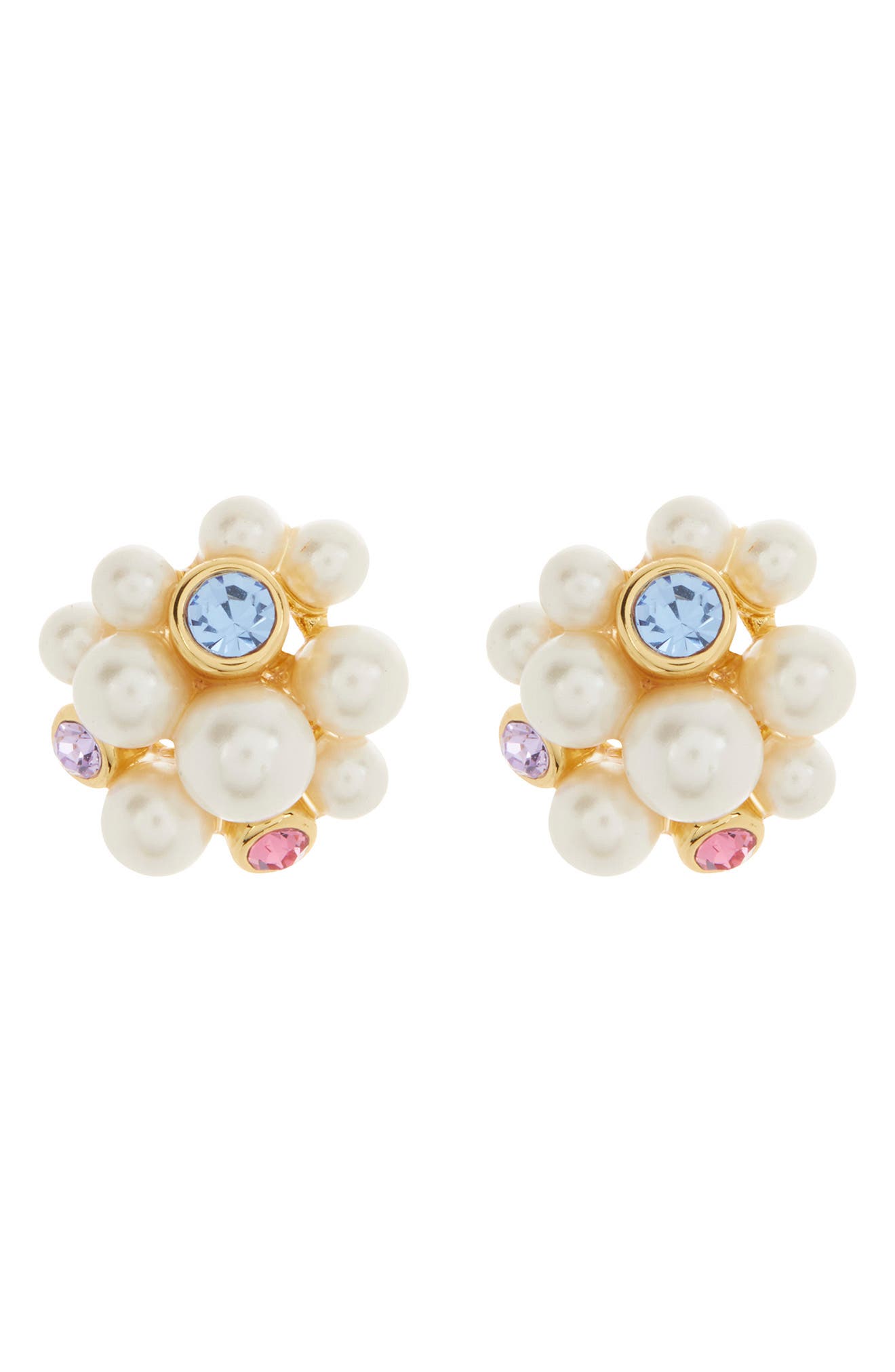 KATE SPADE SATURDAY imitation pearl & crystal cluster stud earrings ...